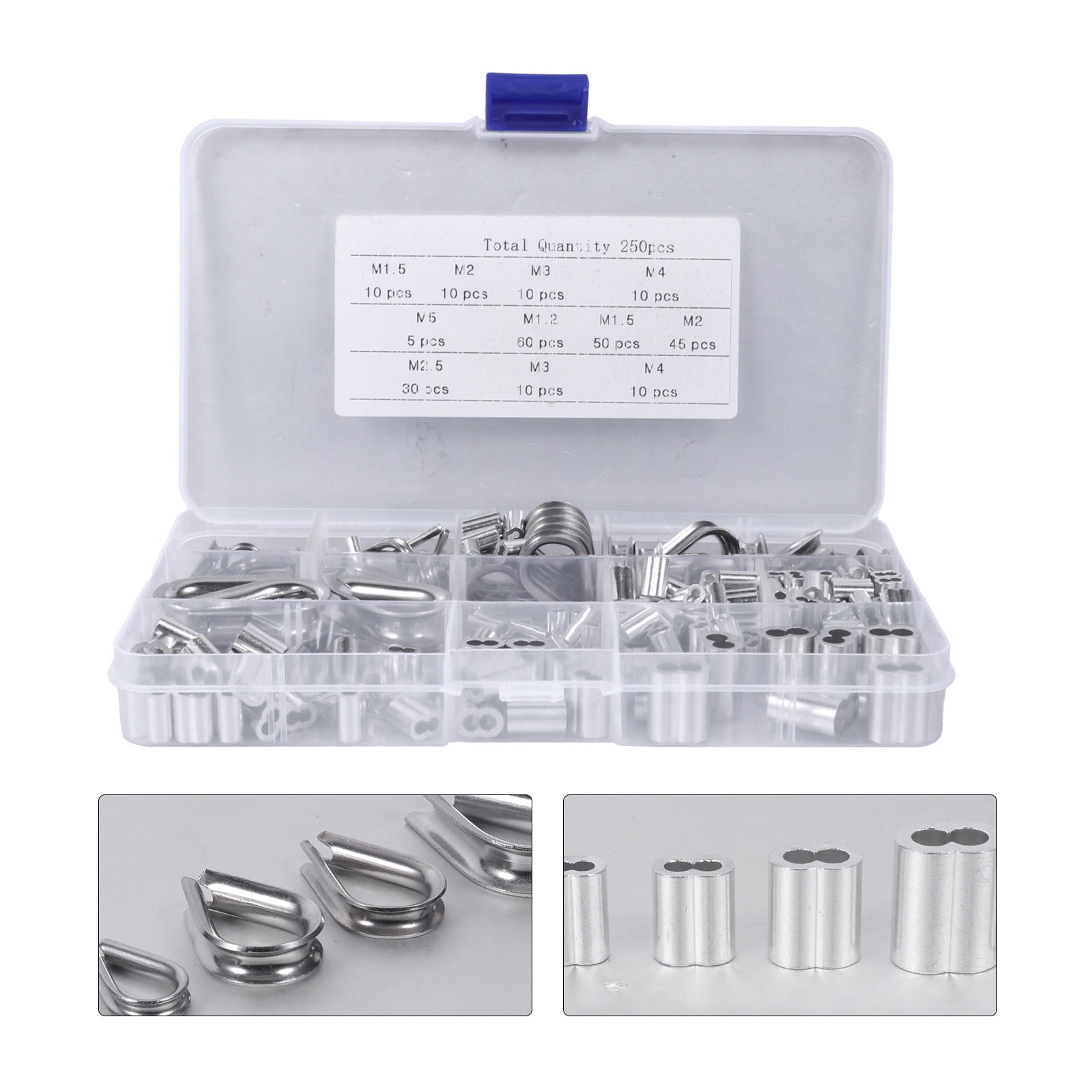 ORDDIART 250Pcs Crimping Loop Sleeve Set Corrosion Resistance Wire Rope ...