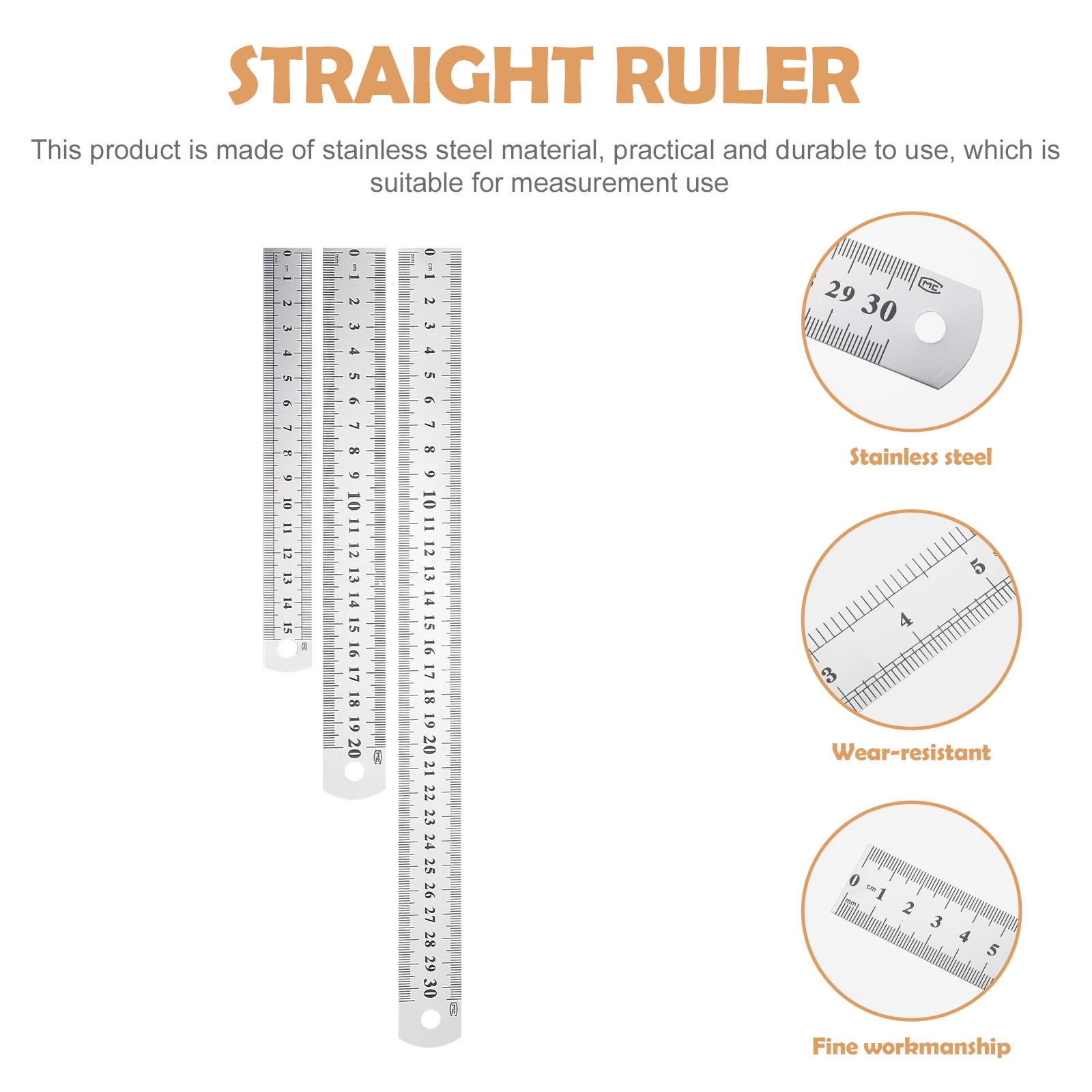 ORDDIART 3Pack Stainless Rulers for Measuring Drawing with Double-Sided ...