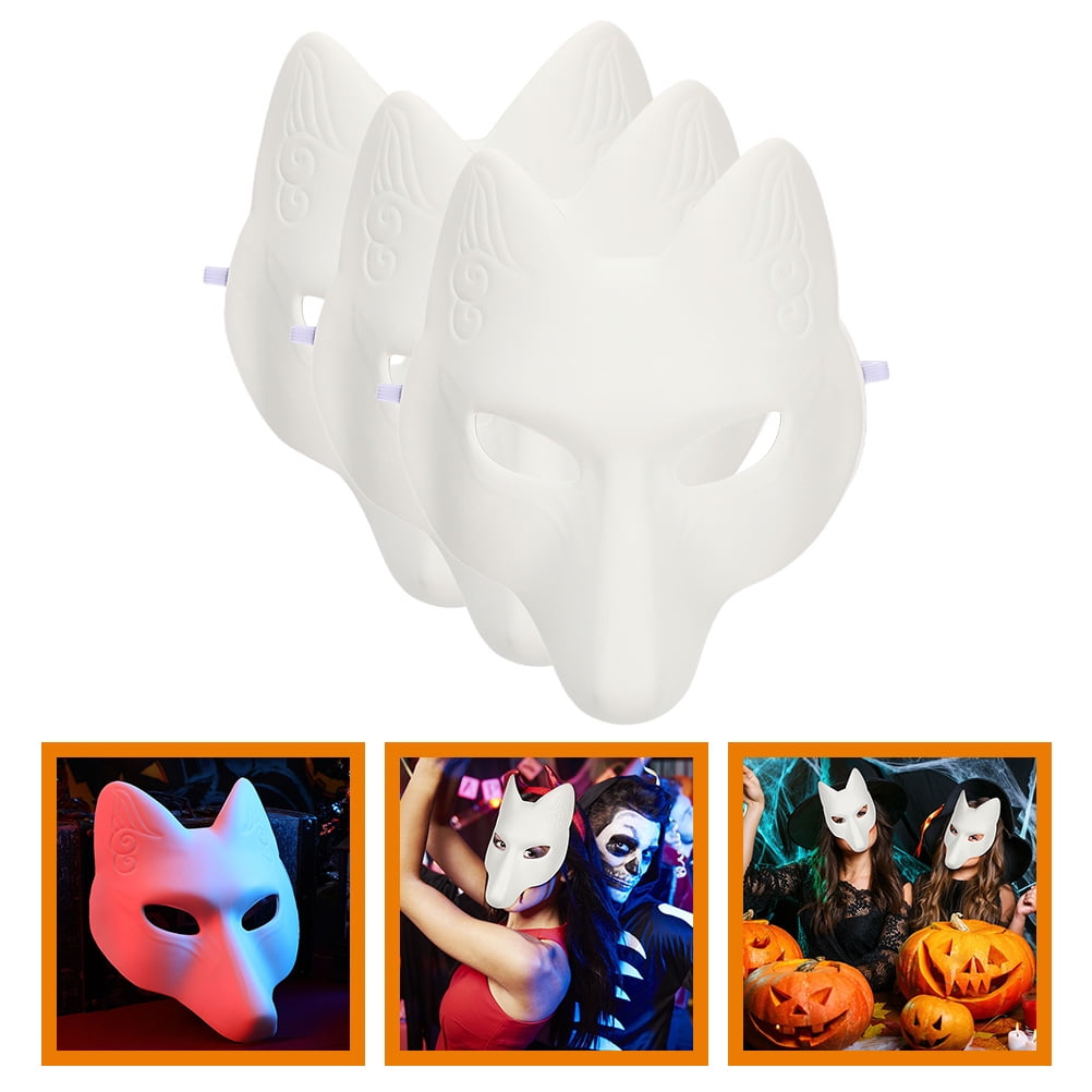 ORDDIART 3Pcs Blank Hand Painted Mask Fox Shape For Diy Arts White Pu 1 ...