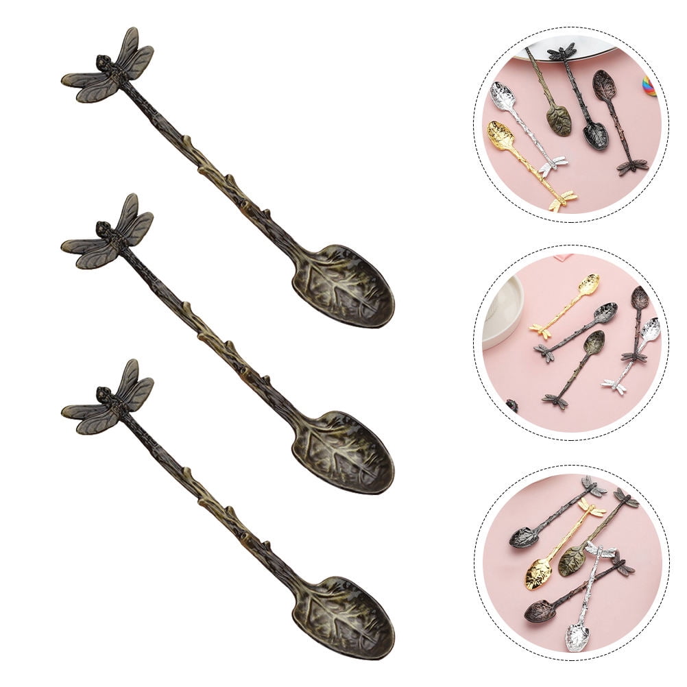SOPOTUTU 3-Piece Green Zinc Alloy Coffee Spoons Set with Embossed ...