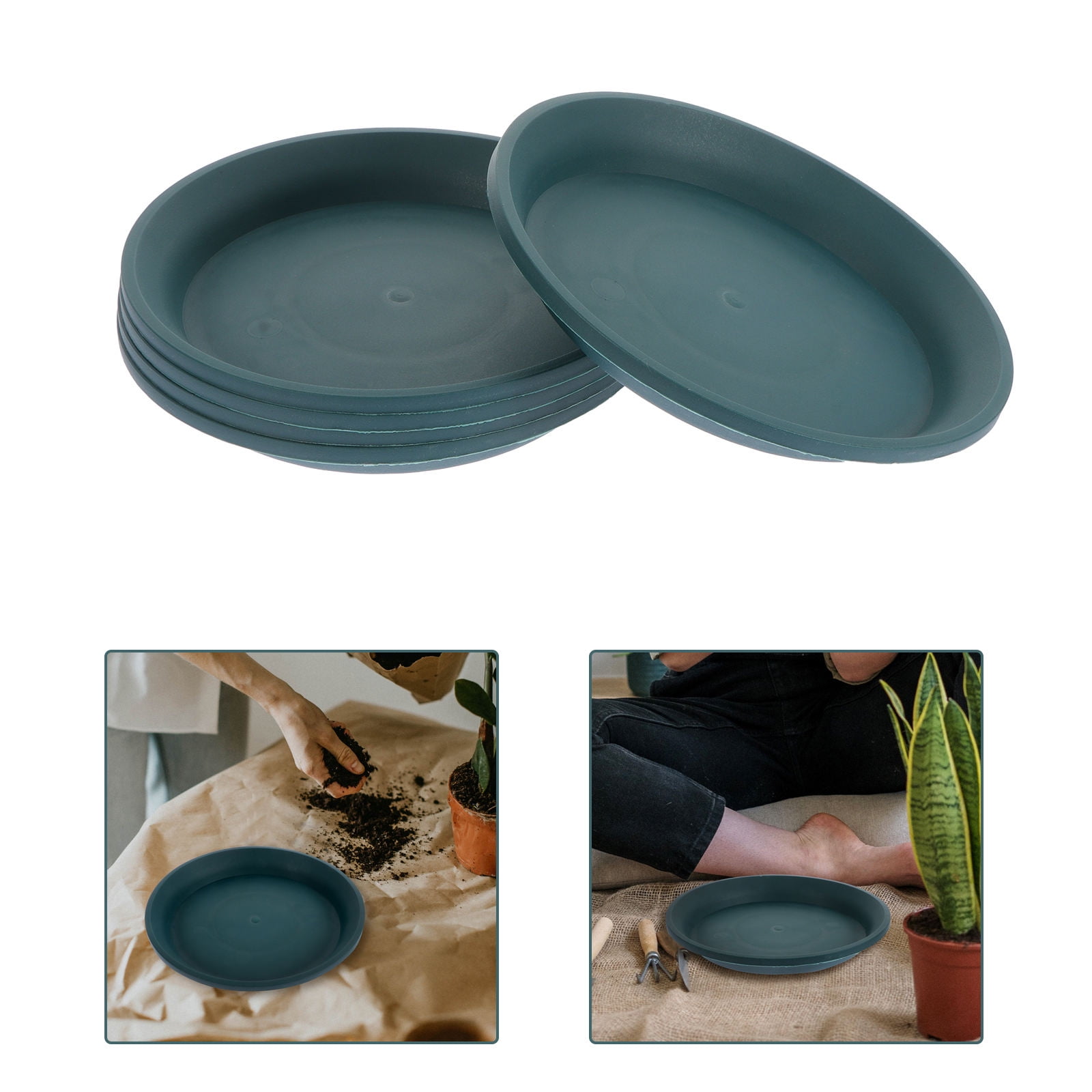 SOPOTUTU 5-Pack Round Plant Pot Trays, Lightweight Plastic, Green ...