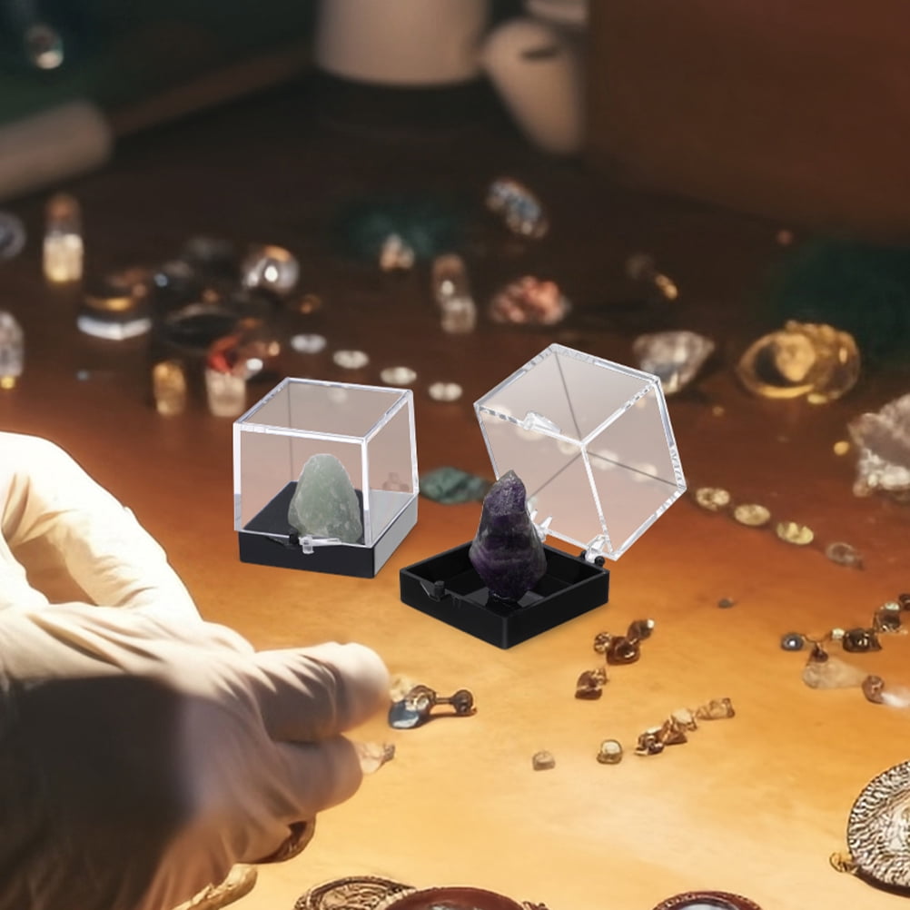 ORDDIART Mineral Stones Display Box 4Set Black Plastic For Rock And ...