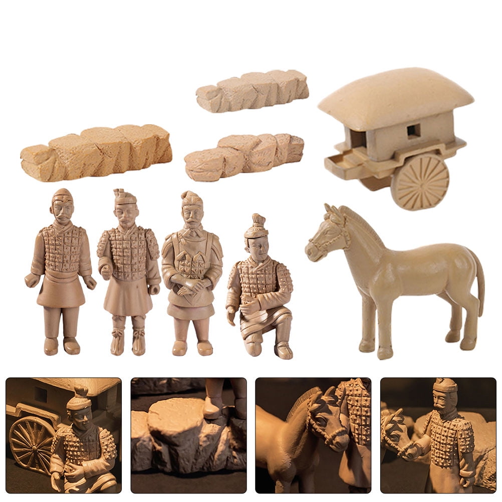 ORDDIART Vintage Terracotta Warriors Statue Decorative Miniature Warrior and Horse Figures 5 ...