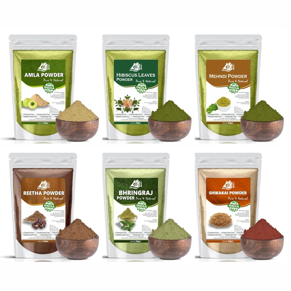 ORDERSHOCK Amla Hibiscus Leaves Mehndi Reetha Bhringraj Shikakai Hair ...