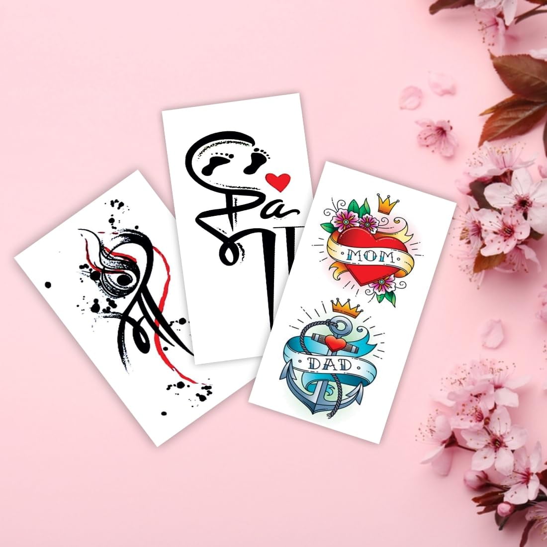 ORDERSHOCK Mom Dad Maa Paa Heart Wing Crown Flower Traditional Waterproof Temporary Tattoo ...