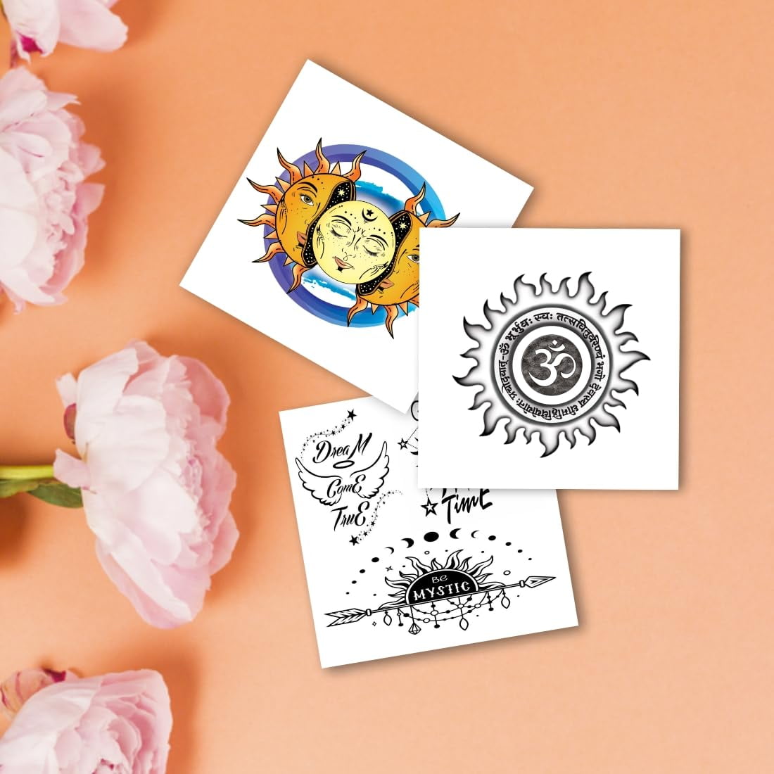 ORDERSHOCK Sun Moon Arrow Om Mantra Wings Temporary Tattoo Sticker Skin ...