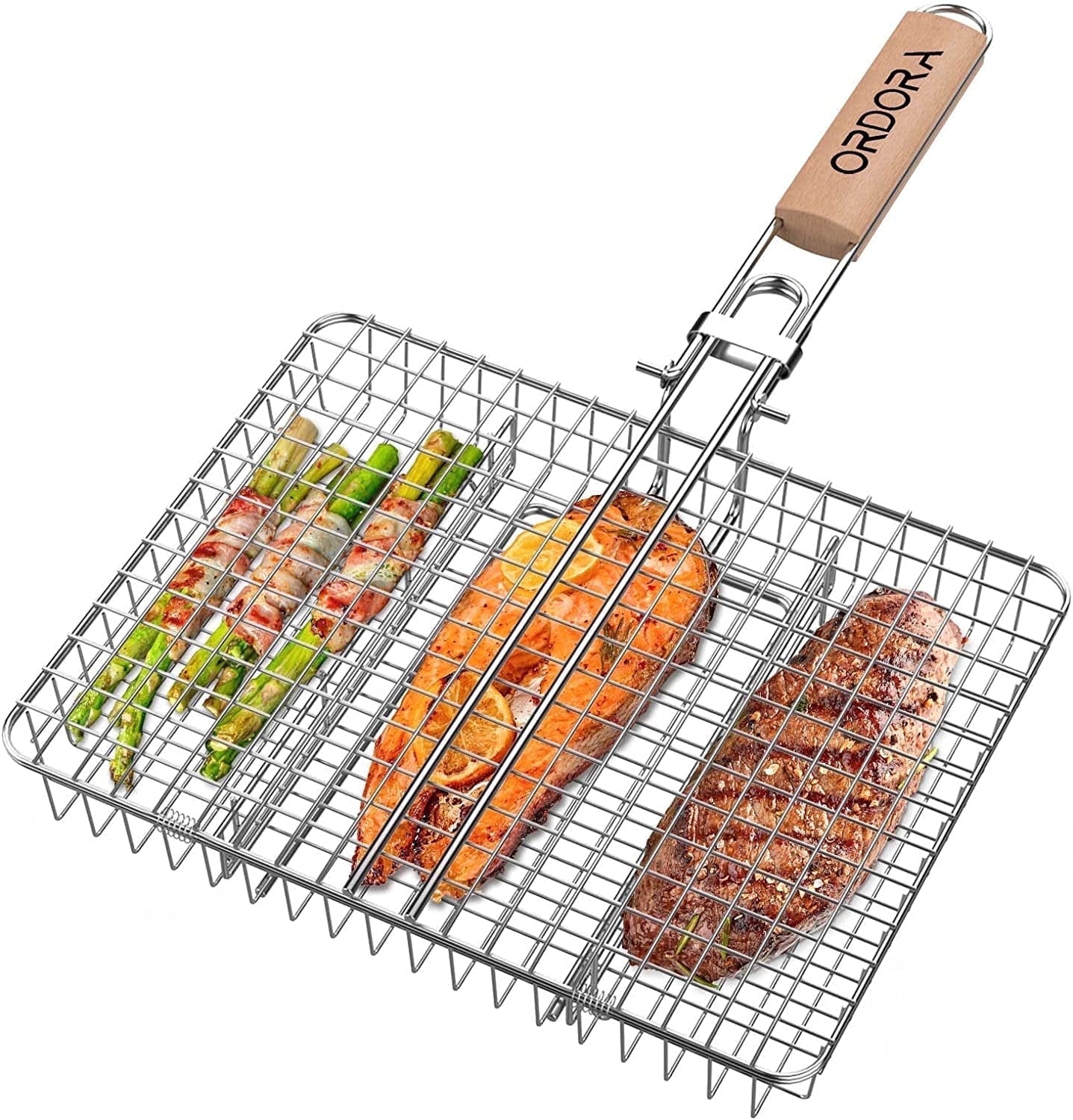 DELAMU Stainless Steel Grill Basket with Detachable Handle, 3 Dividers ...