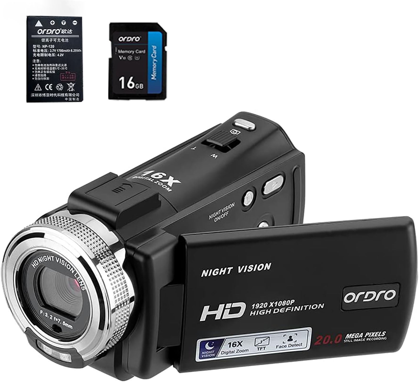 ORDRO Camcorders V12 HD 1080P 16X Digital Zoom Video Camera Infrared ...