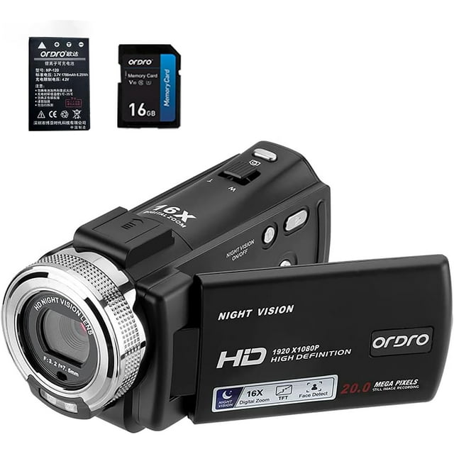 ORDRO Camcorders Full HD 1080P Video Camera 3.0 Inch LCD Screen 16X ...
