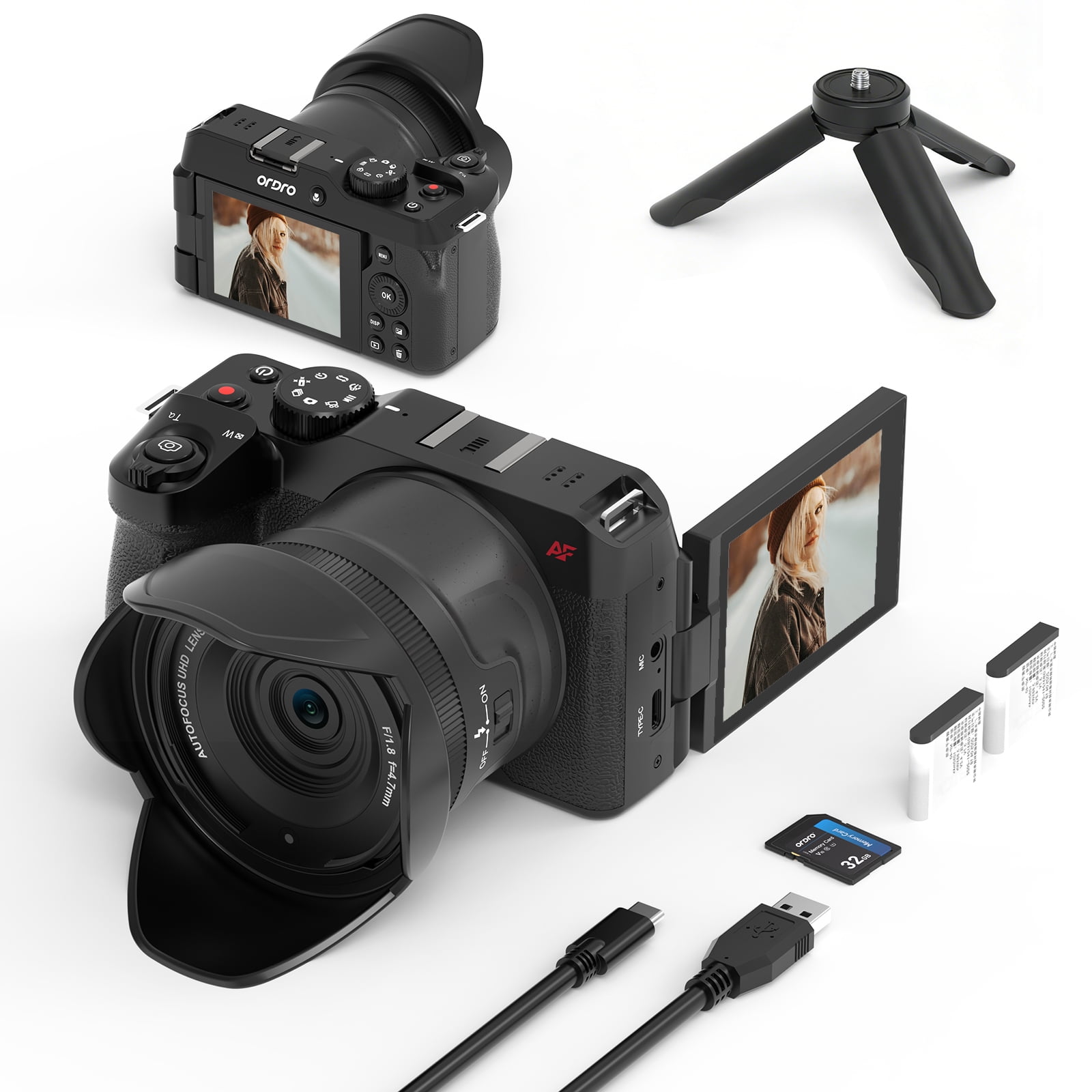 ORDRO Digital Camera 4K 60FPS Vlog Cameras 18X Digital Zoom Compact ...