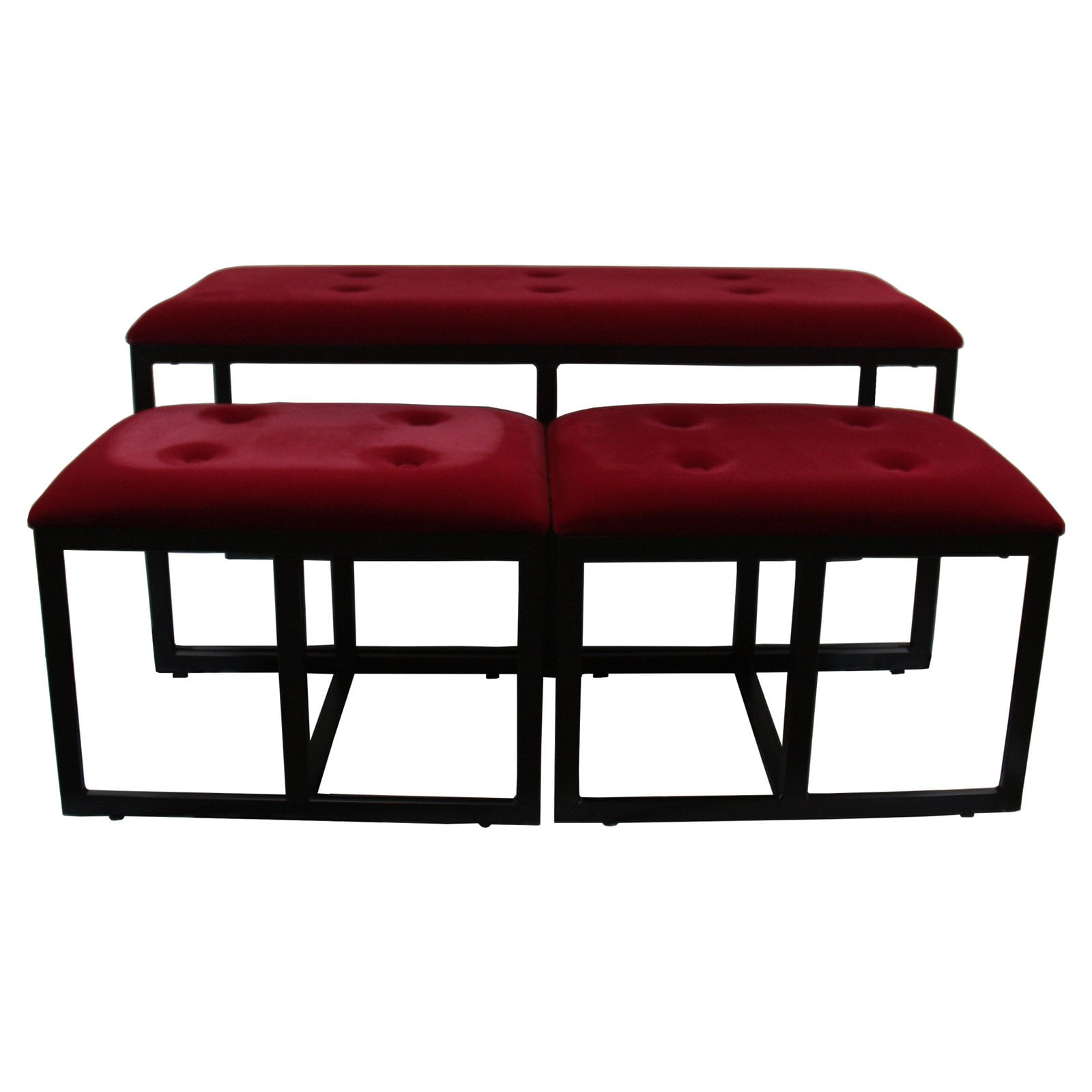 ORE International 20.5"H Red Suede Tufted Metal Bench W/ 2 Seatings ...