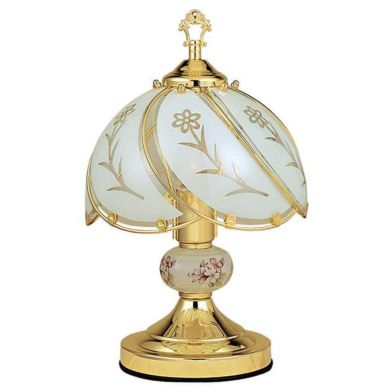 ORE International Floral Touch Table Lamp, White, Gold Base, Stained ...
