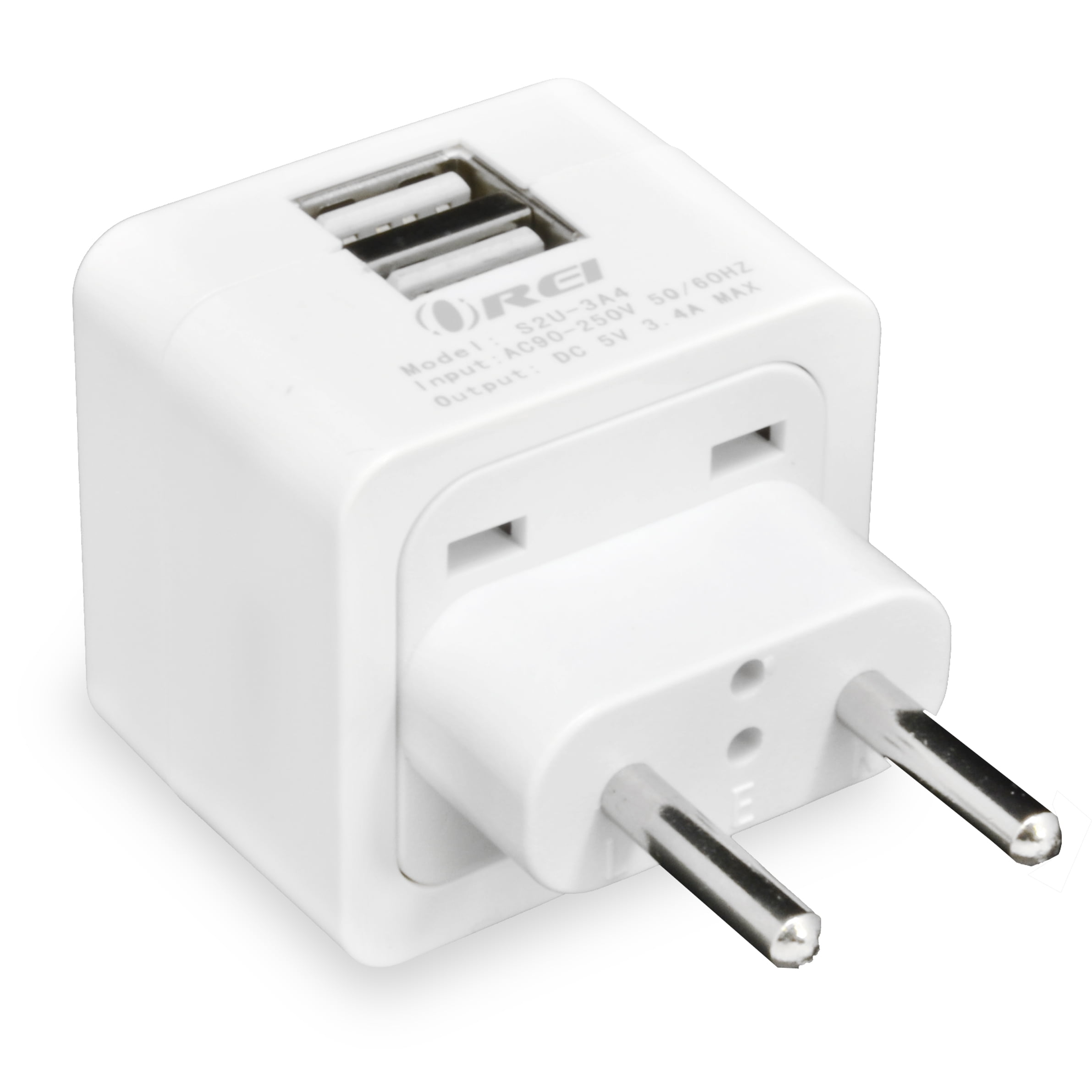 OREI 3.4A 2 USB International Wall Charger Adapter Type C for Europe ...