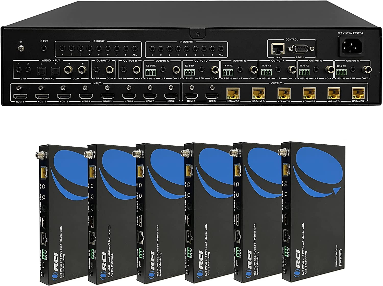 OREI 8X8 4K HDMI Matrix Switcher Extender - HDBaseT UltraHD 4K @ 60Hz 4:4:4 Over Single CAT5e/6/ ...
