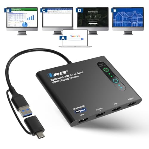 OREI SplitExtend HDMI Splitter Extended Display for Quad Monitor ...