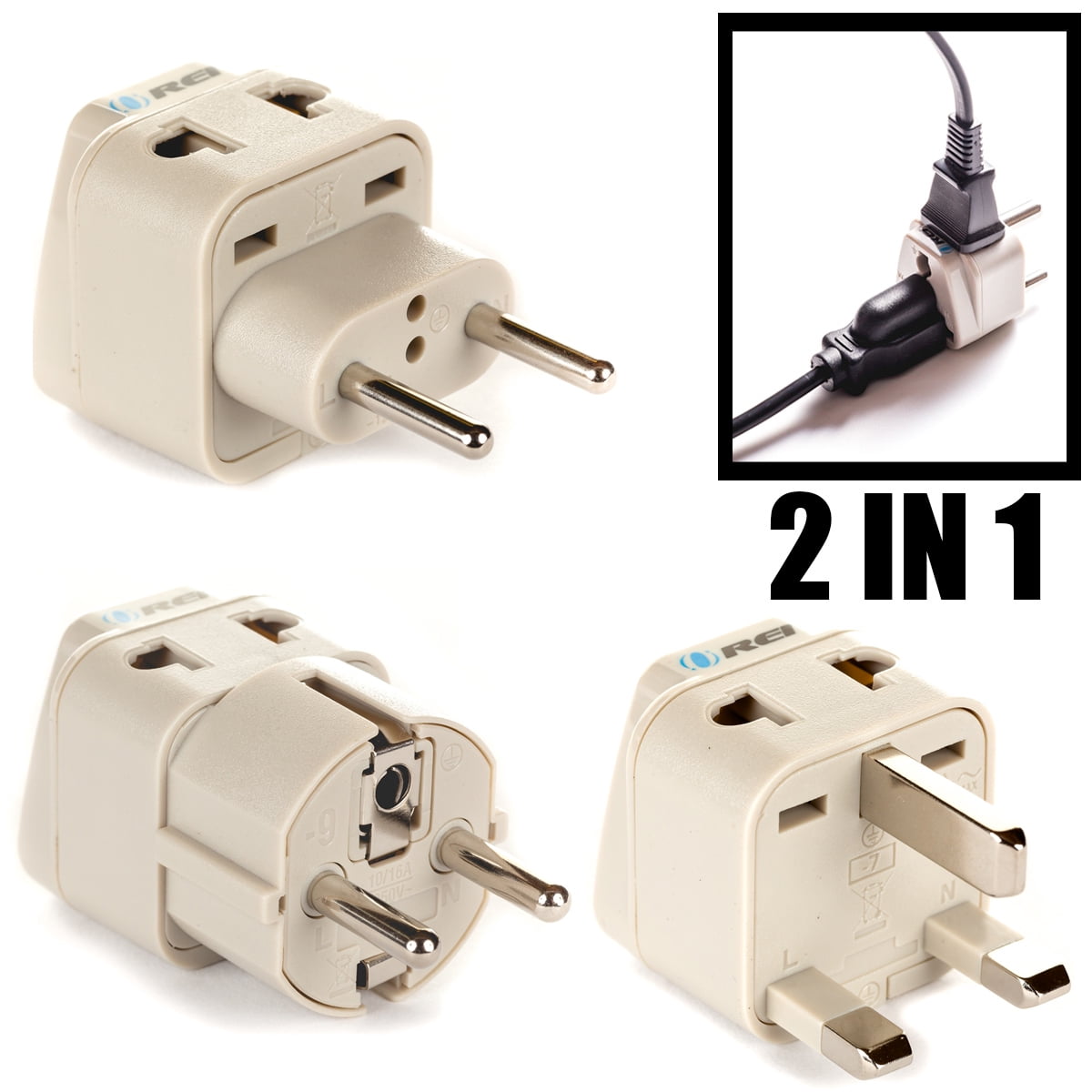 OREI Universal 2 in 1 Plug Adapter 3 Piece Set for Europe - Type C, G ...