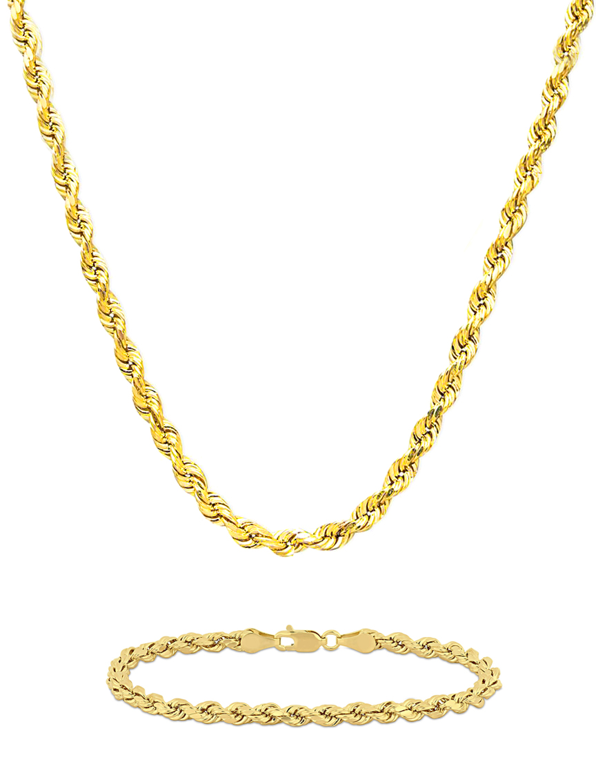 ORENTINI 18K Gold Plated 4MM Rope Style Necklace Chain + Bracelet Set ...