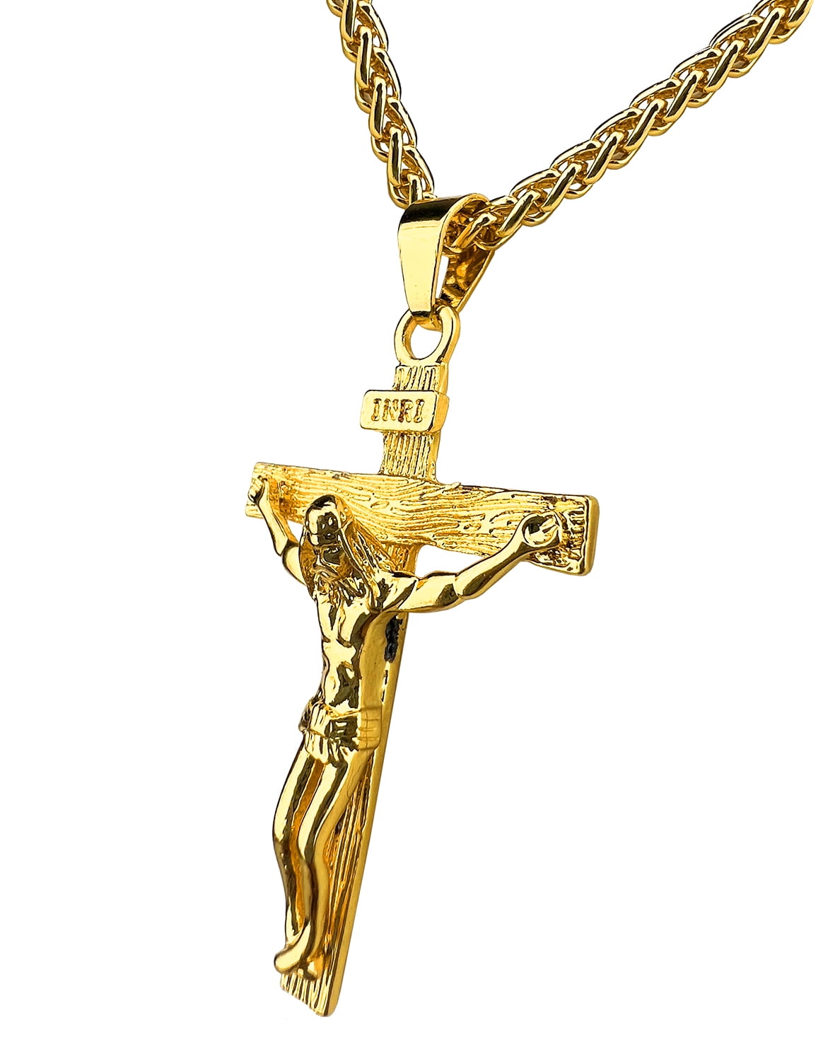 ORENTINI 3.5mm 22.5" Figaro Chain Necklace With 18K Gold Plated Cross Pendant with Jesus ...
