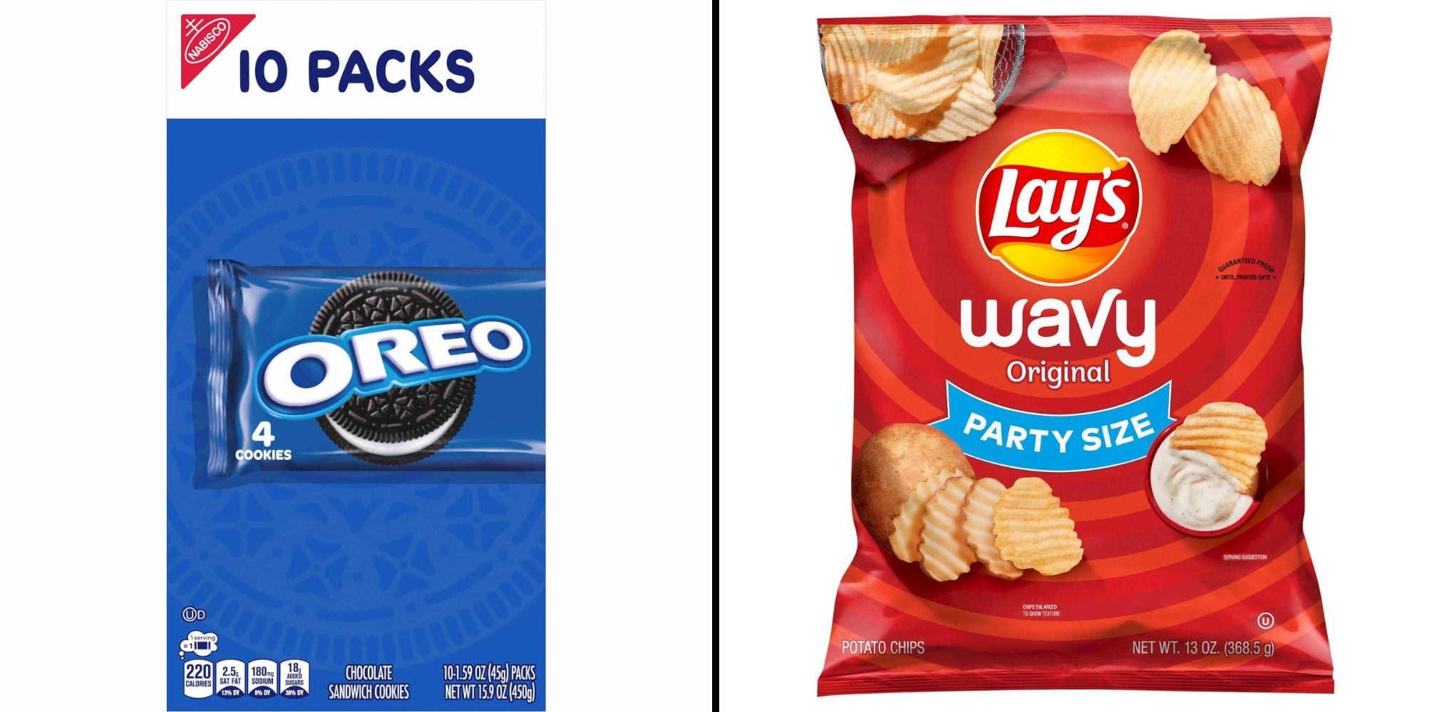 OREO Chocolate Sandwich Cookie 10 ct & Lay's Wavy Potato Chips 13 oz - Walmart.com