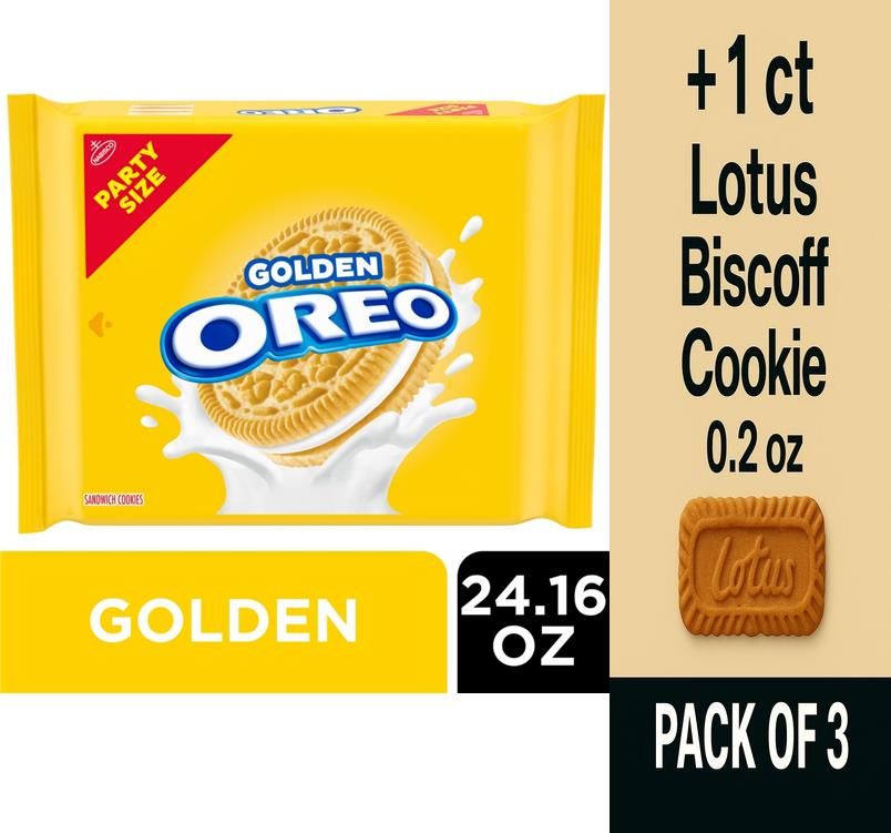 OREO Golden Sandwich Cookies Party Size 24.16 oz - Pack of 3 & Lotus ...