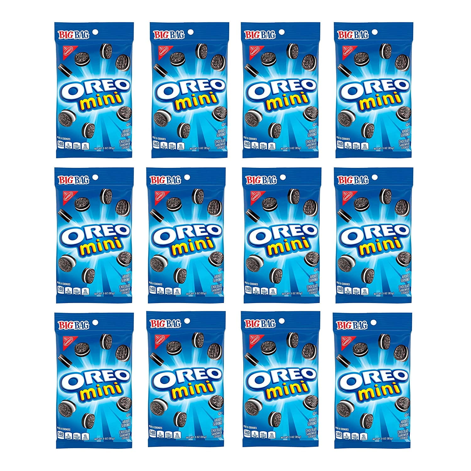 OREO Mini Chocolate Sandwich Cookies, Original Flavor, 12 Big Bags ...