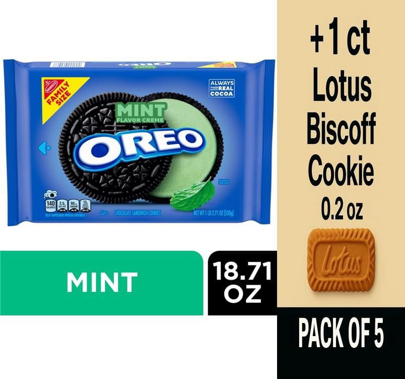 OREO Mint Creme Chocolate Sandwich Cookies Family Size 18.71 oz - Pack ...