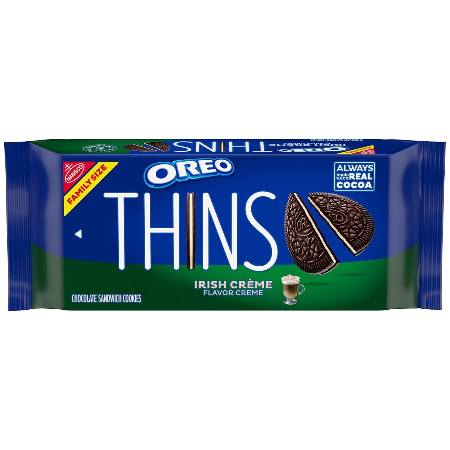 OREO Thins Irish Creme Chocolate Sandwich Cookies, Family Size, 11.78 ...