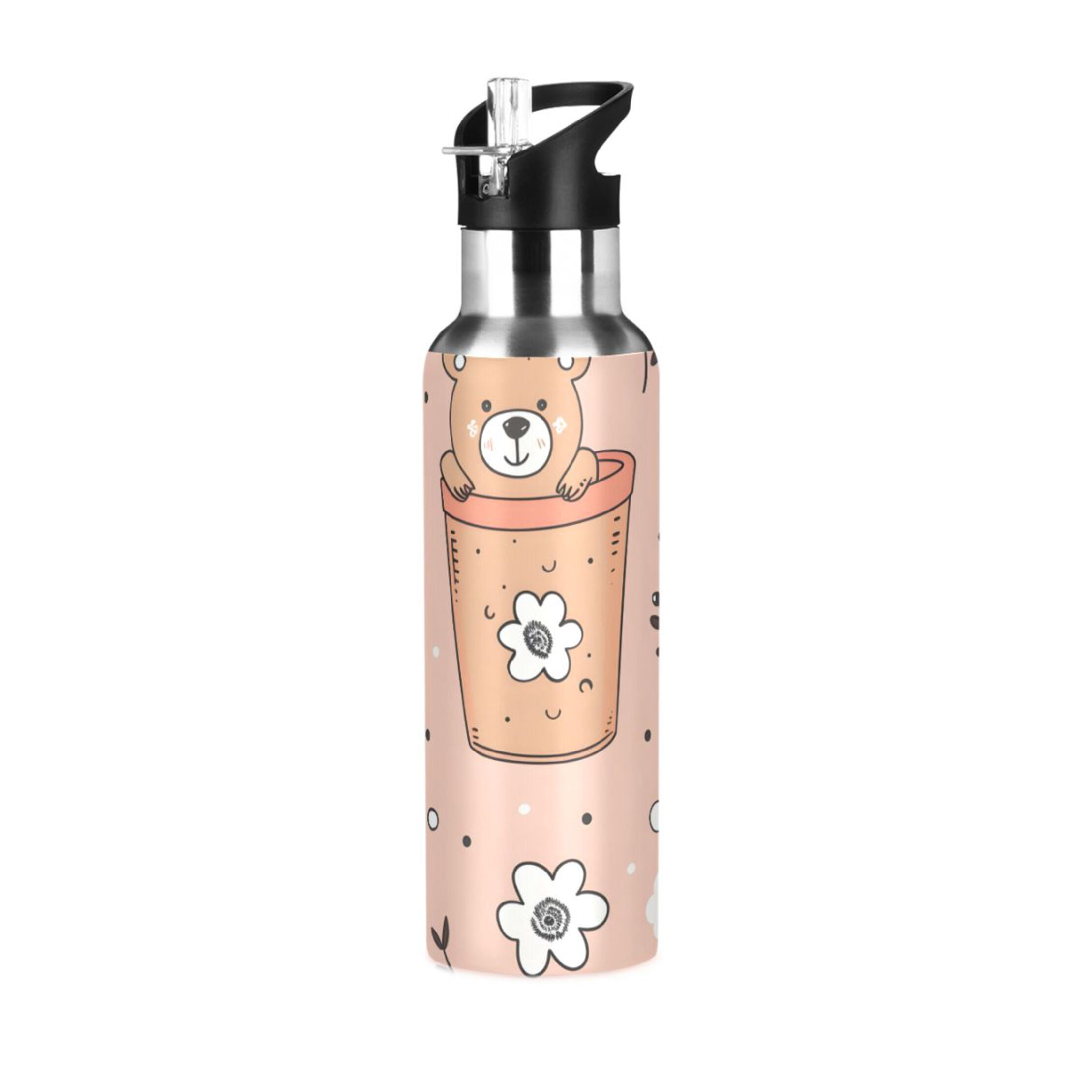 OREZI Stainless Steel Water Bottle Cute Teddy Bear in Pot 20oz/600ml ...