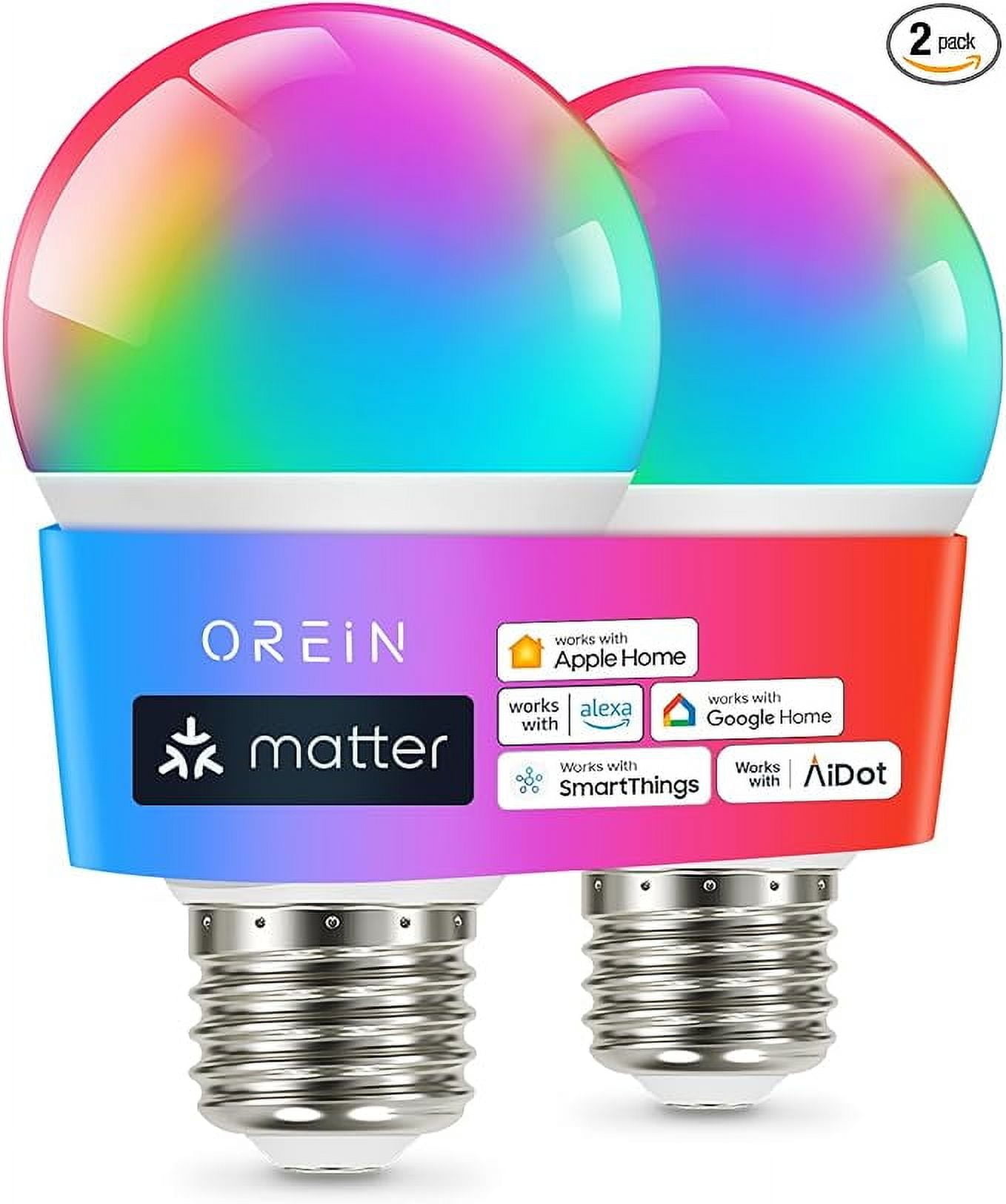 OREiN Matter Smart RGBTW Bulb, Smart Light Bulbs Work with Apple Home ...