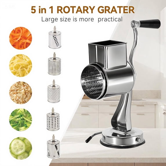 ORFELD Rotary Cheese Grater with Handle - Vegetable Shredder with 5 ...