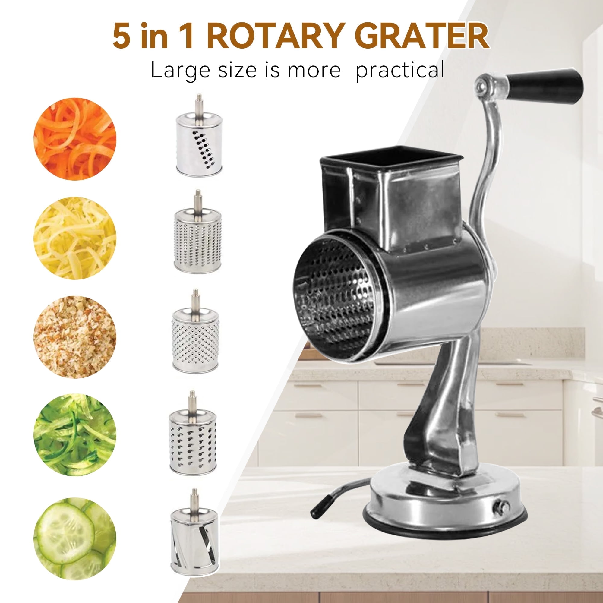 ORFELD Rotary Cheese Grater with Handle - Vegetable Shredder with 5 ...