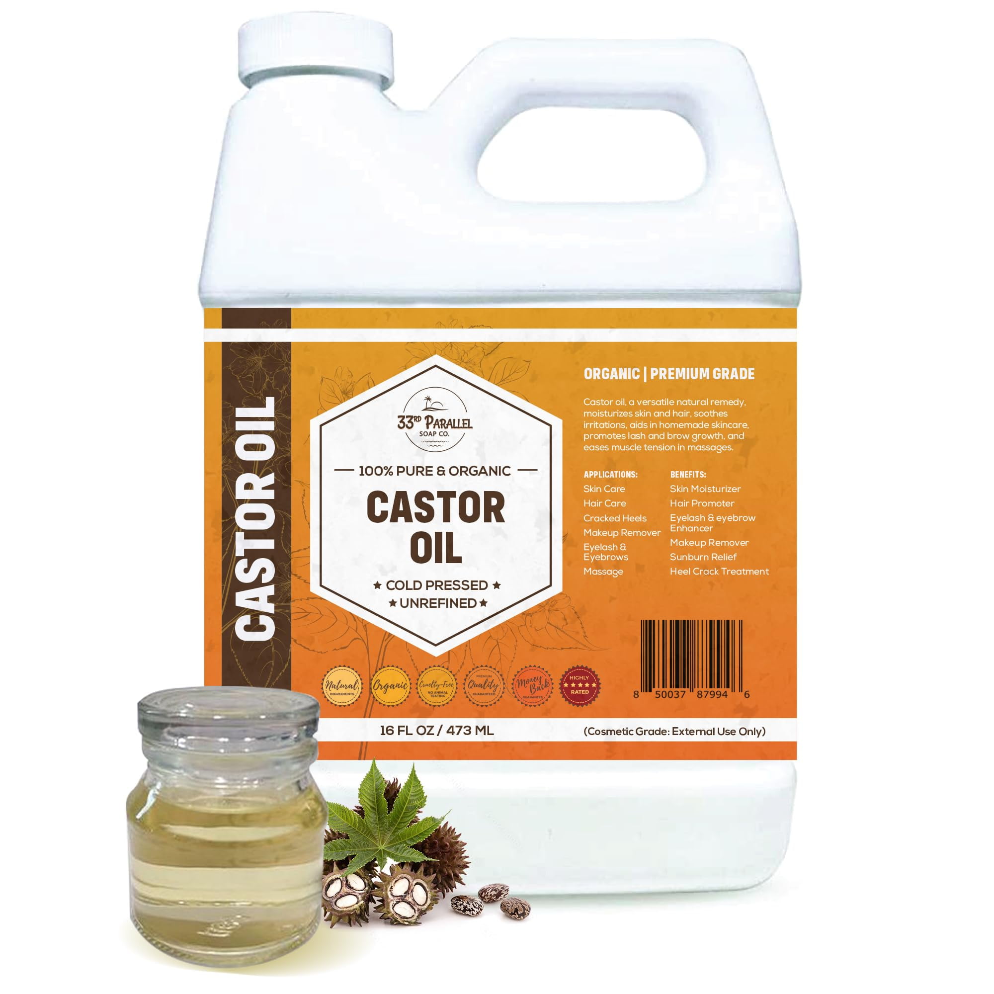 ORGANIC CASTOR OIL ( YPF5 16 oz ) Premium Cold Pressed 100% Natural ...