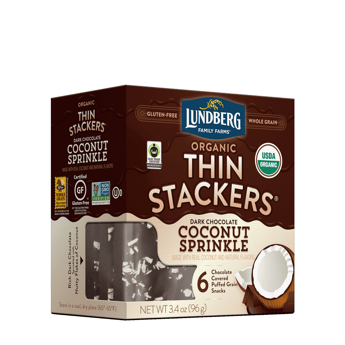 (Pack of 6) Lundberg Thin Stackers Organic Dark Chocolate Coconut ...