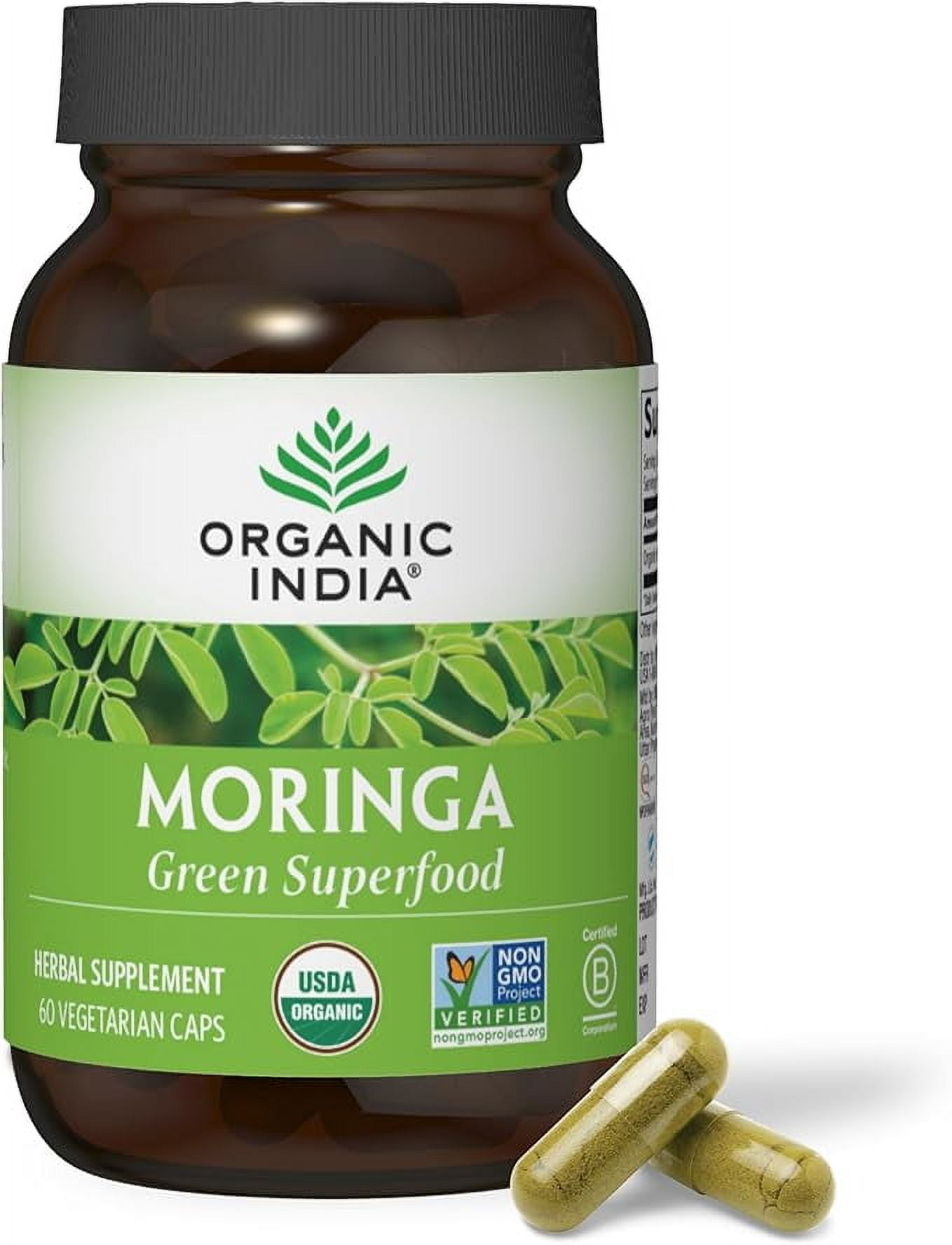 ORGANIC INDIA Moringa Capsules Organic - Moringa Supplement - Green Superfood, Moringa Leaf ...
