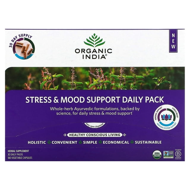 ORGANIC INDIA Stress & Mood Support Daily Pack, 30 Daily Packs, 180 Vegetable Capsules - Walmart.com