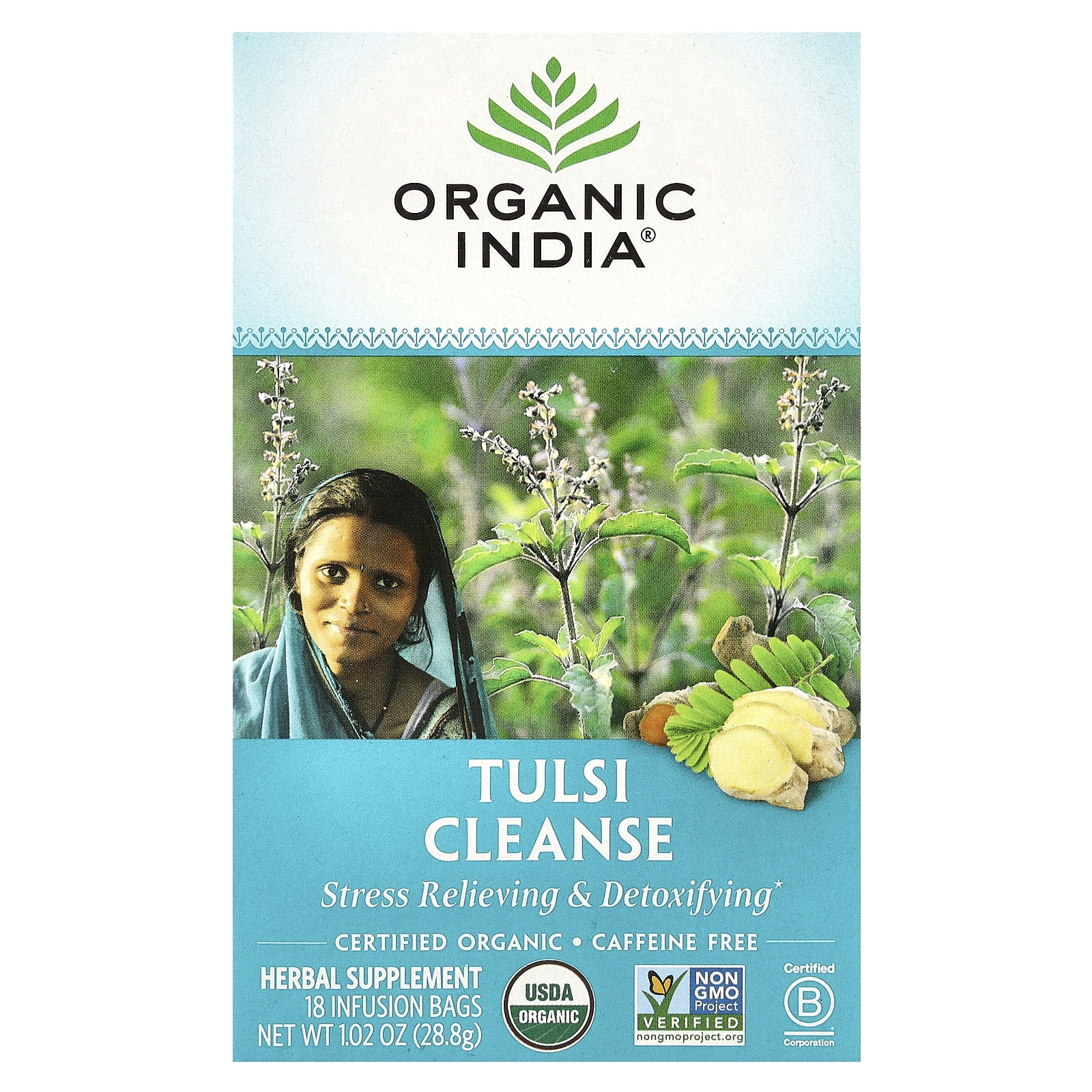 Organic India Tulsi Cleanse Herbal Tea, Caffeine Free, 18 Bags, Liver ...