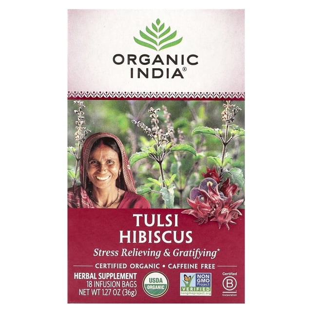 ORGANIC INDIA Tulsi Hibiscus Herbal Tea Bags, Stress-Relieving, Immune ...