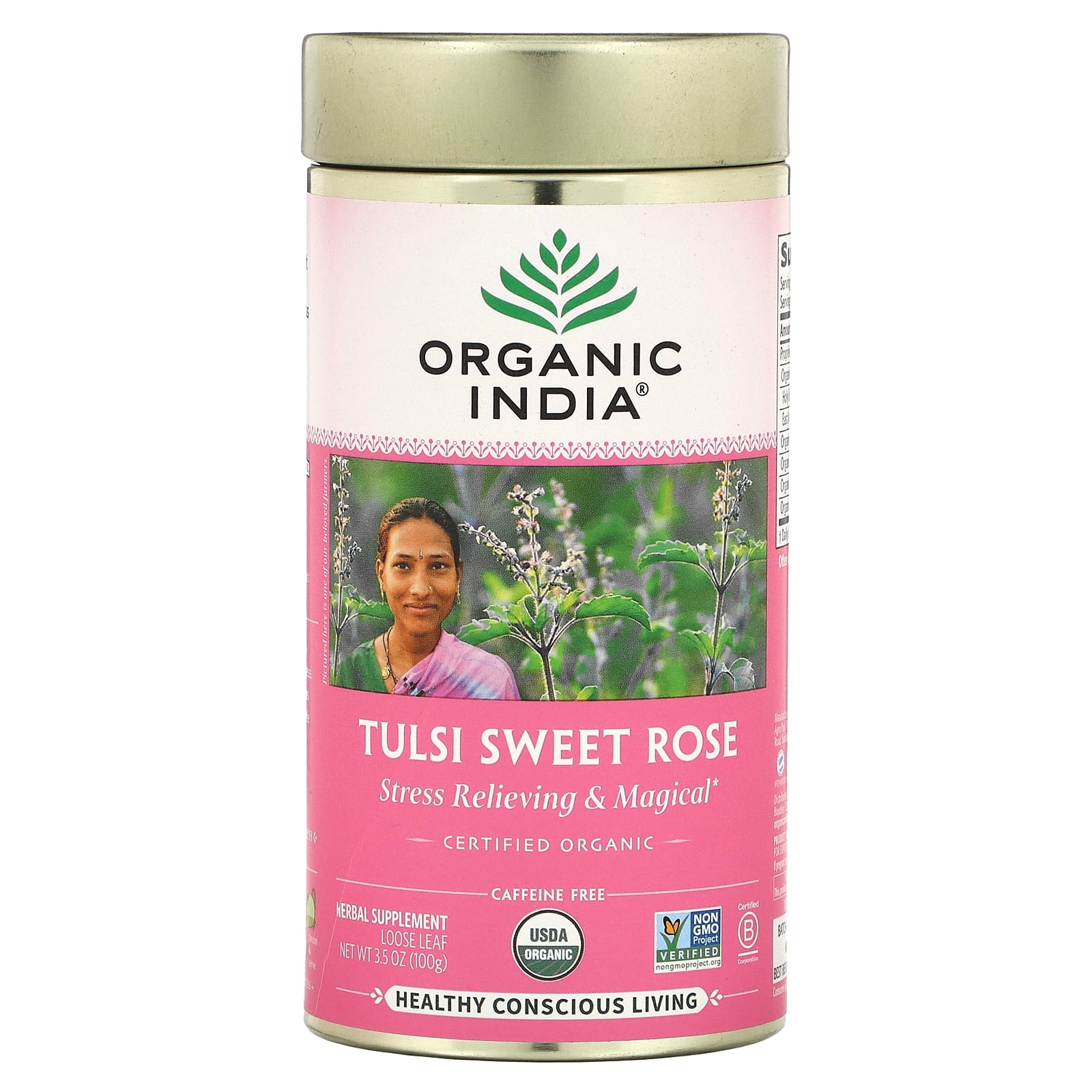 ORGANIC INDIA Tulsi Sweet Rose Chamomile Leaves Herbal Tea 3.5oz ...