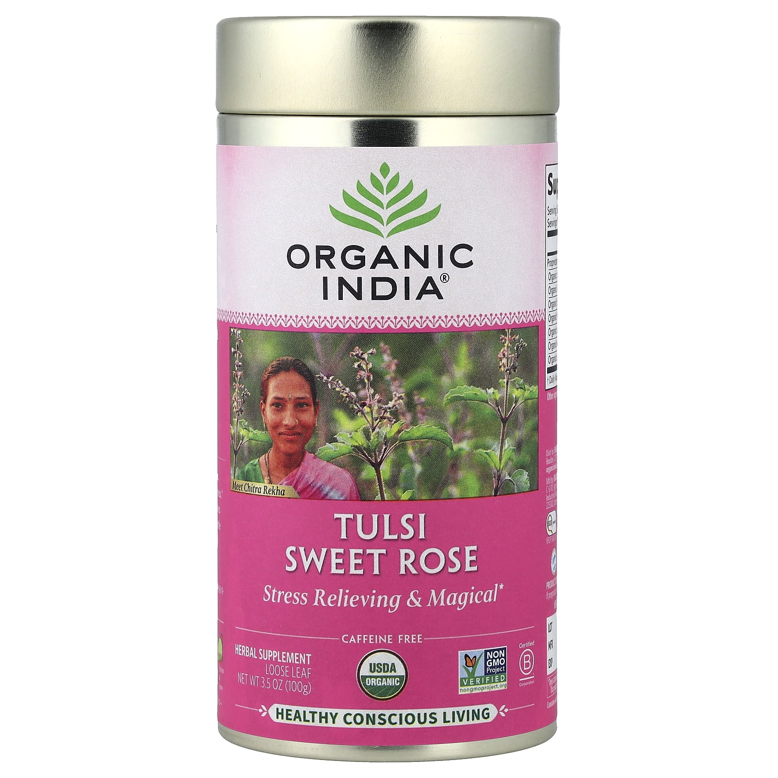 ORGANIC INDIA Tulsi Sweet Rose Chamomile Leaves Herbal Tea 3.5oz ...