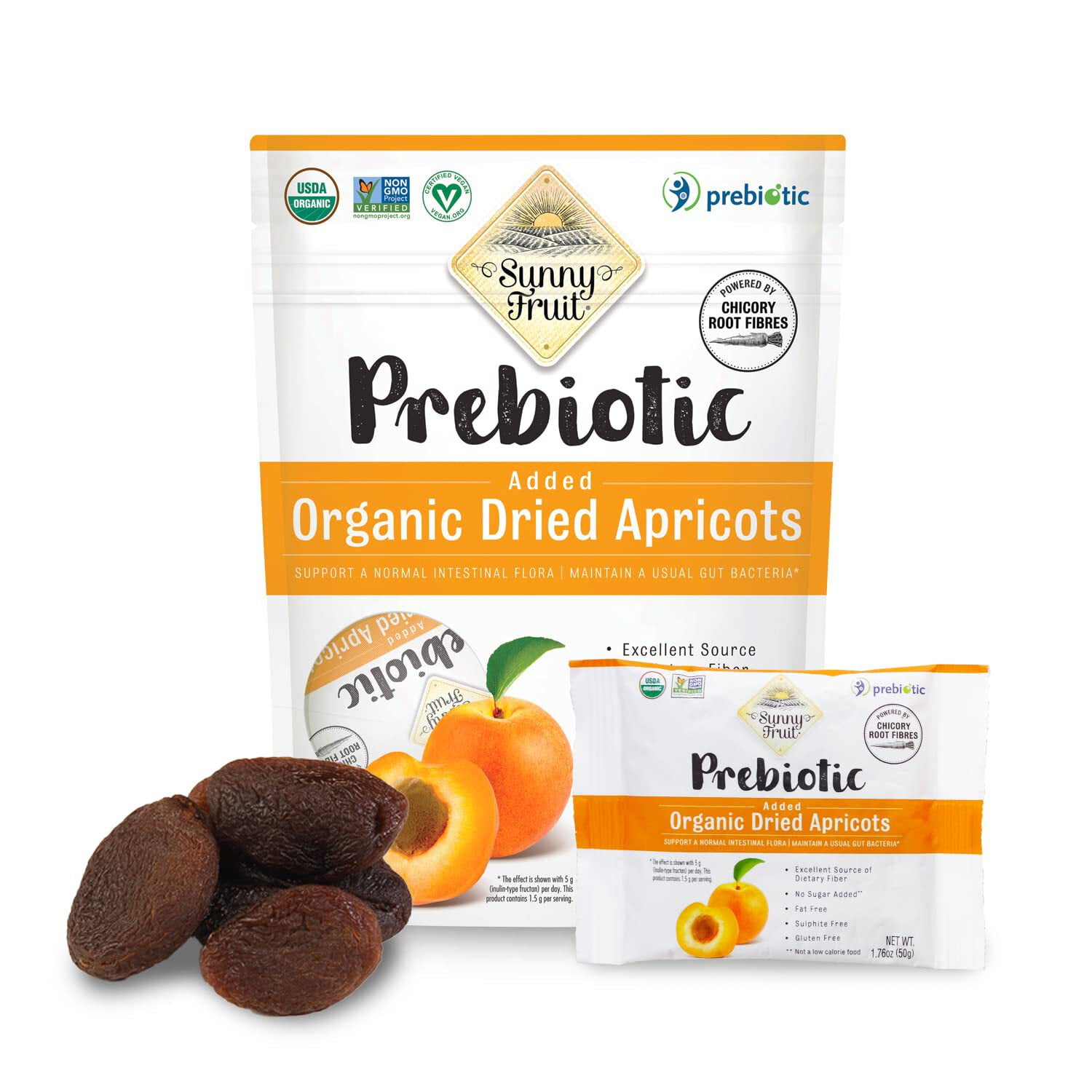 ORGANIC Prebiotic Dried Apricots - Sunny Fruit - (5) 1.76oz Portion ...