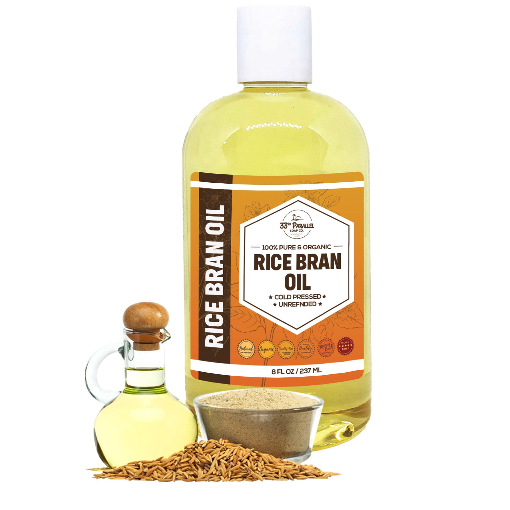 ORGANIC RICE BRAN OIL AKF18 (8 oz) Premium Cold Pressed Unrefined | 100% Pure Rice Bran Oil for ...