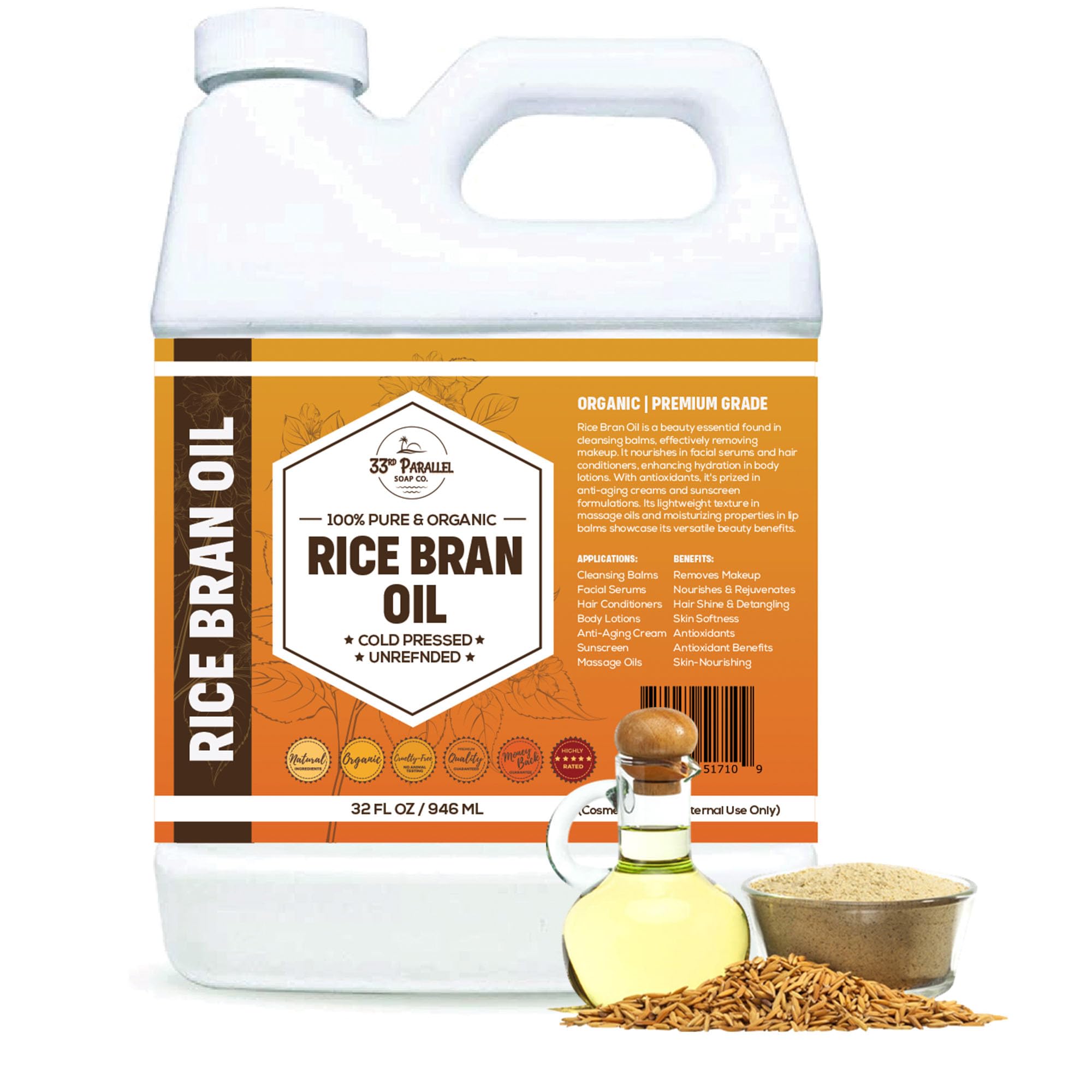 ORGANIC RICE BRAN OIL MSF2 (32 oz) Premium Cold Pressed Unrefined | 100 ...