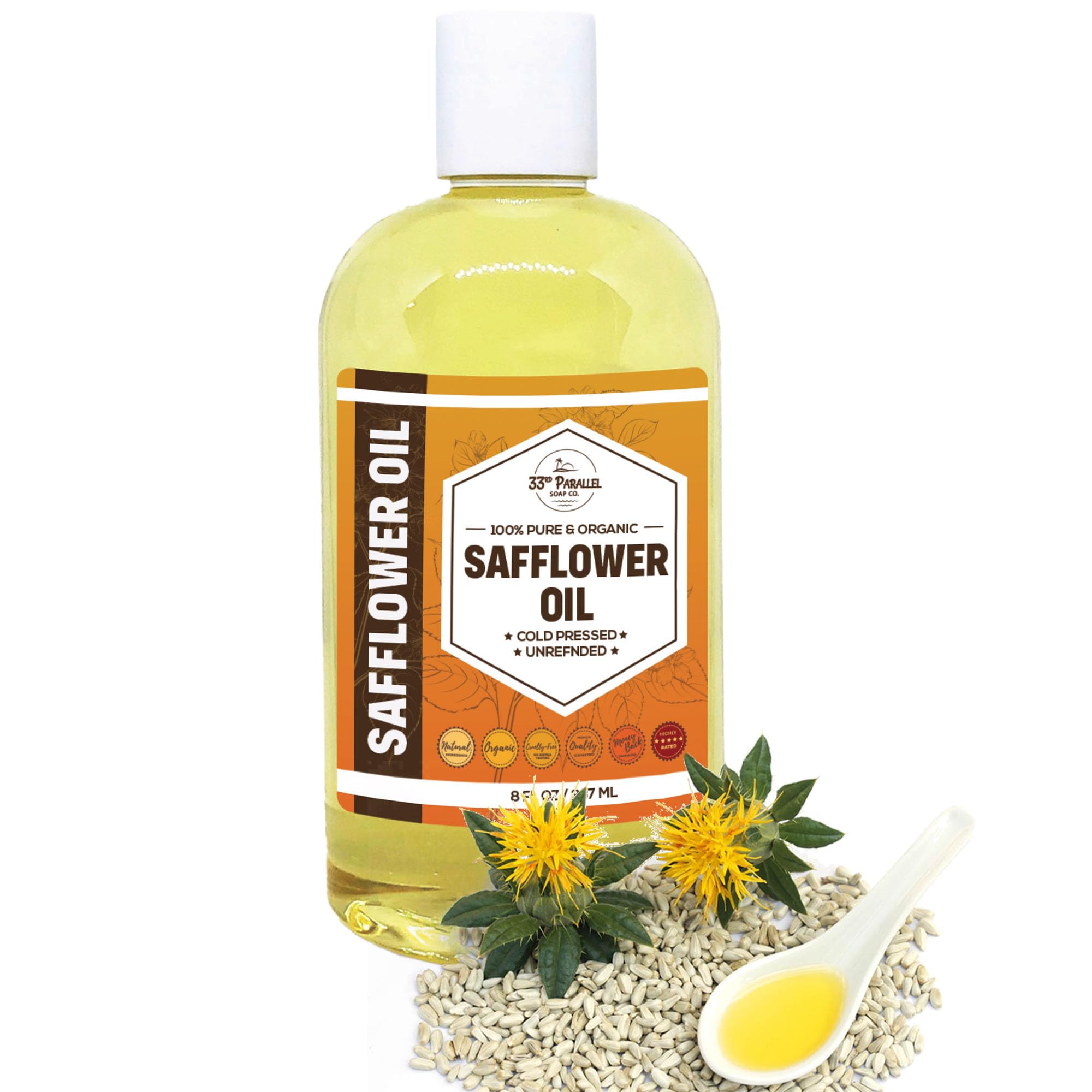 ORGANIC SAFFLOWER OIL (8 TSF6 oz) Premium Cold Pressed Unrefined | 100% ...
