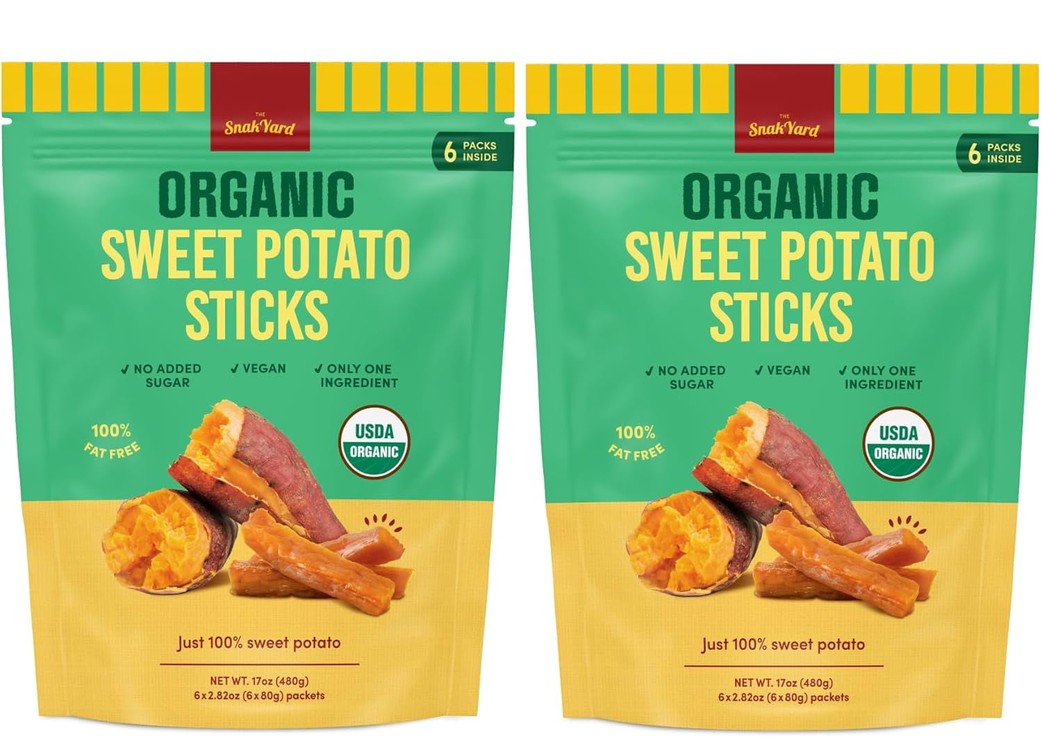 ORGANIC SnakYard Sweet Potato Sticks Vegan,2-Pack, 17.oz Each (2.82oz X ...