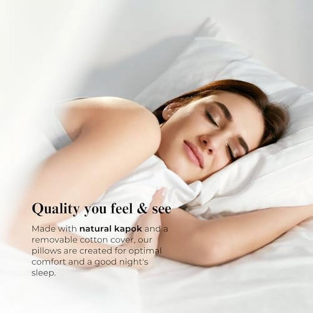 ORGANIC TEXTILES 100% Organic Kapok Pillow with Natural Organic Cotton Removable Cover, Machine ...