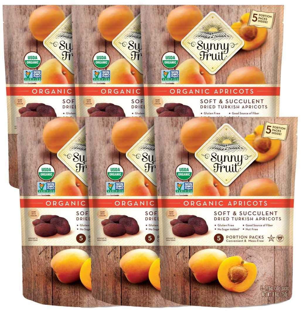 Sunny Fruit Organic Turkish Dried Apricots - 6 Bags, No Added Sugars, Non-GMO, Vegan, Halal ...