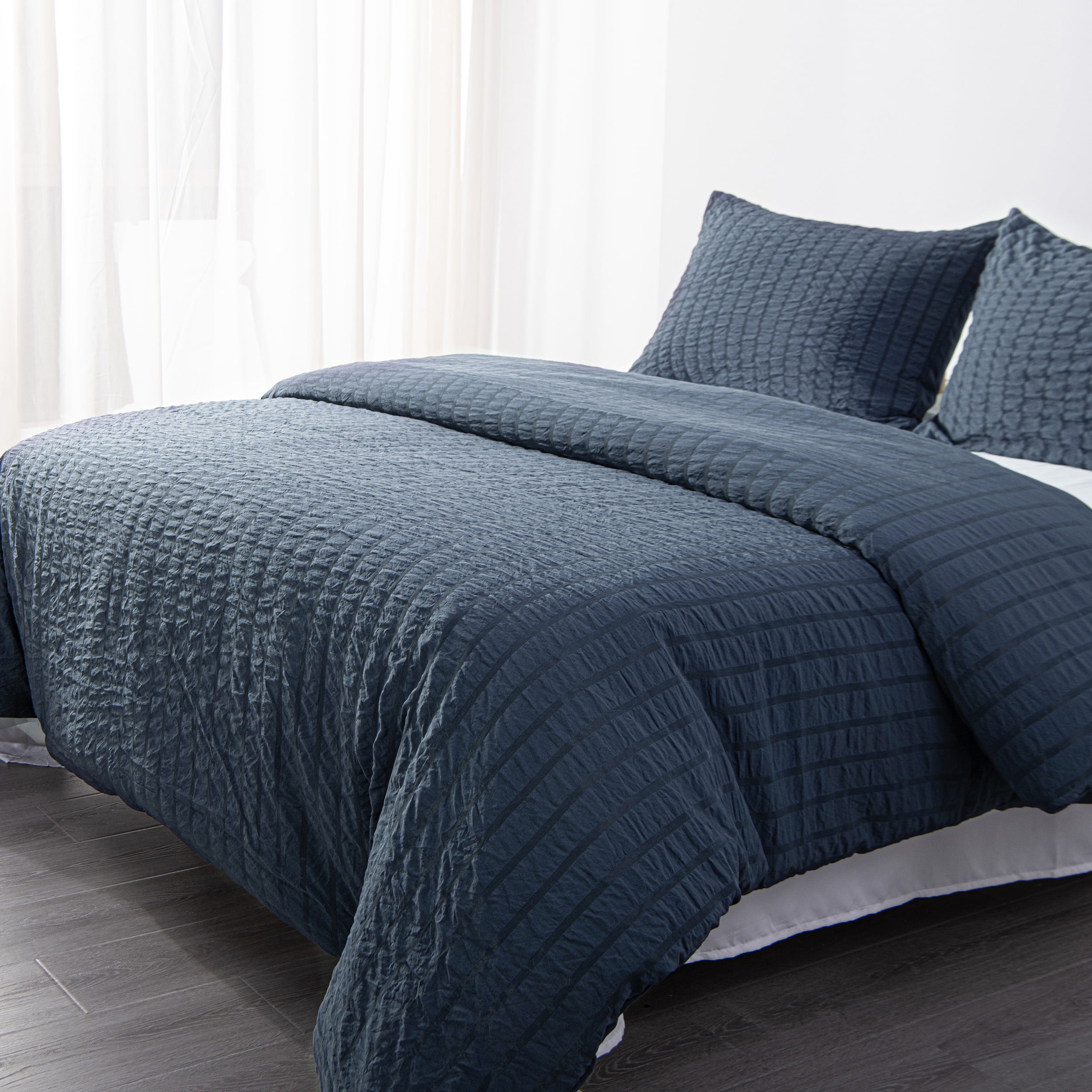 Organictune 3 Piece Seersucker Textured Stripe Duvet Cover Set ...