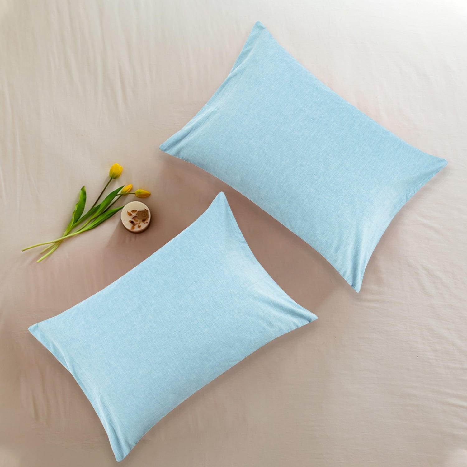 Organictune 2 Pack Washed Cotton Pillowcases, Soft and Shrink Resistant ...