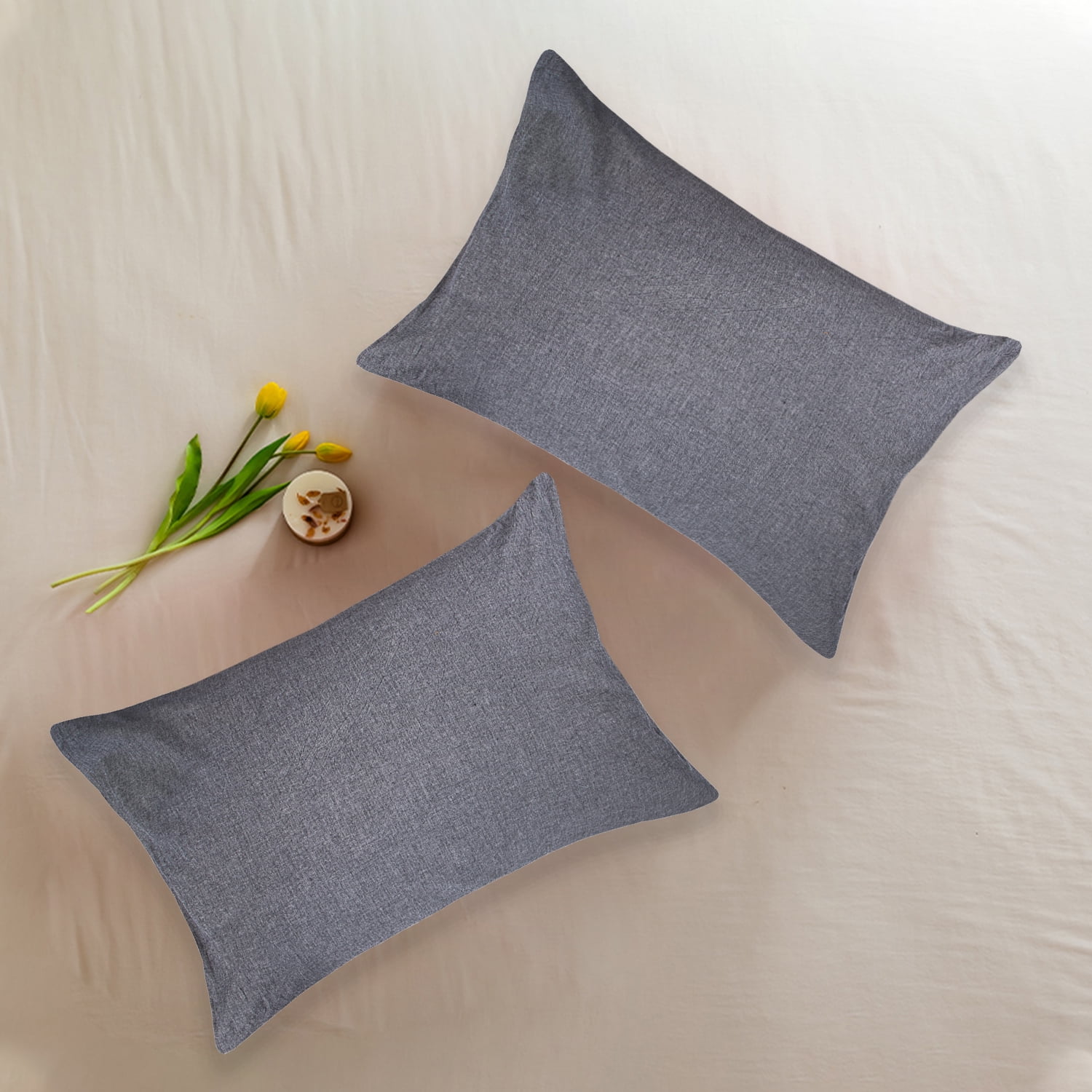 Organictune 2 Pack Washed Cotton Pillowcases, Soft and Shrink Resistant ...