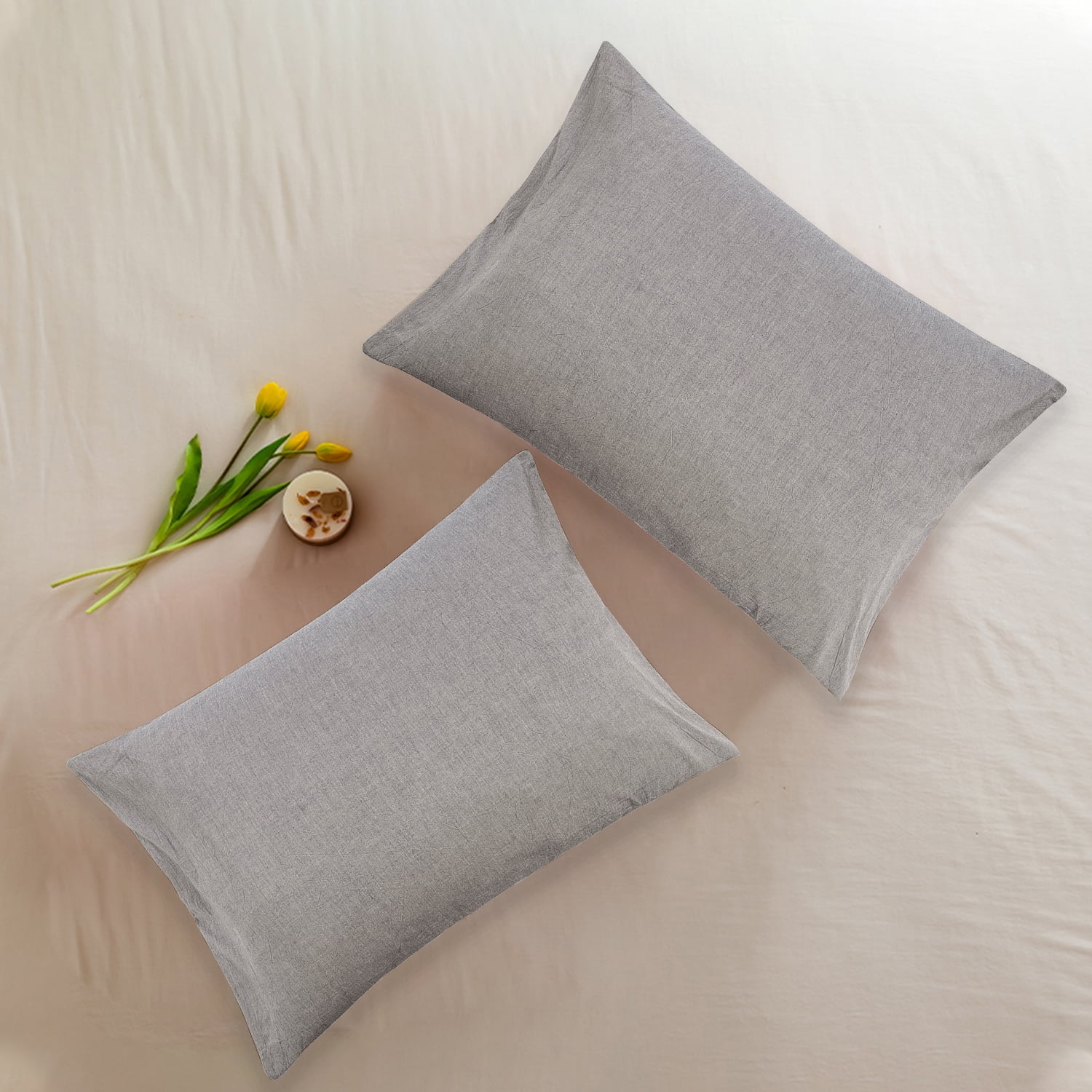 Organictune 2 Pack Washed Cotton Pillowcases, Soft and Shrink Resistant ...